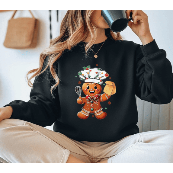 Gingerbread Man Baker & Funny Christmas Chef Sweatshirt, up to Size 5XL - Walmart.com