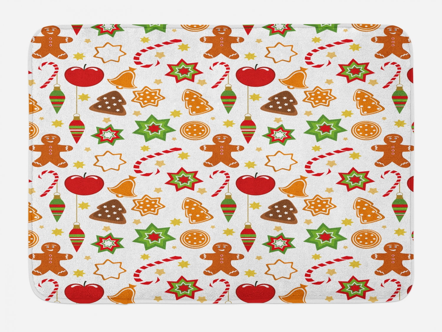 Gingerbread Man Bath Mat, Festive Christmas Icons Graphic Pattern Star ...