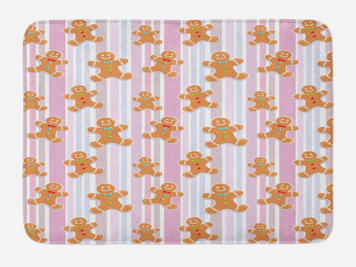 Gingerbread Man Bath Mat, Kids Pattern with Pastel Colored Striped ...