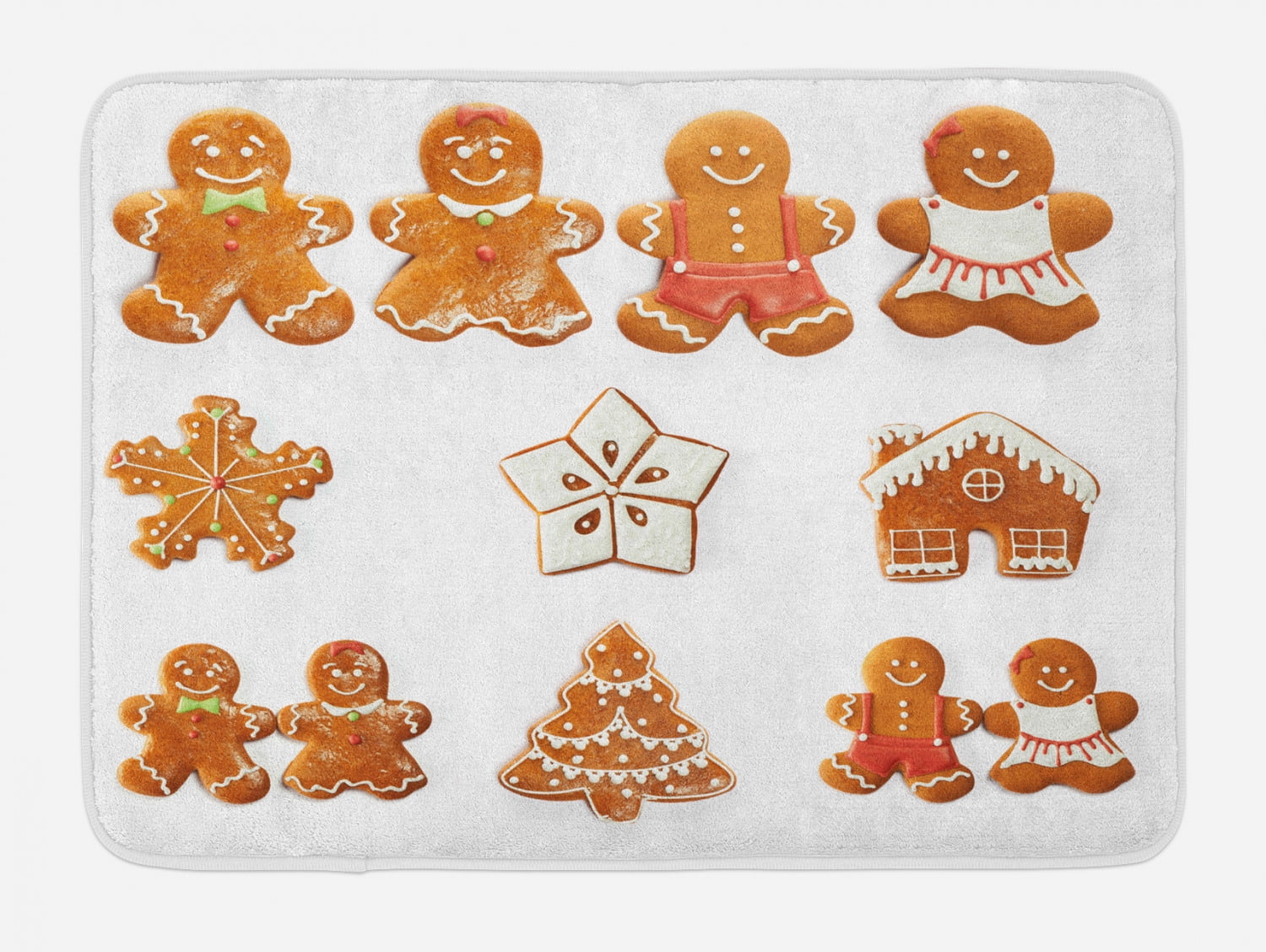 Gingerbread Man Bath Mat, Vivid Cute Christmas Gingerbread Biscuits Set ...