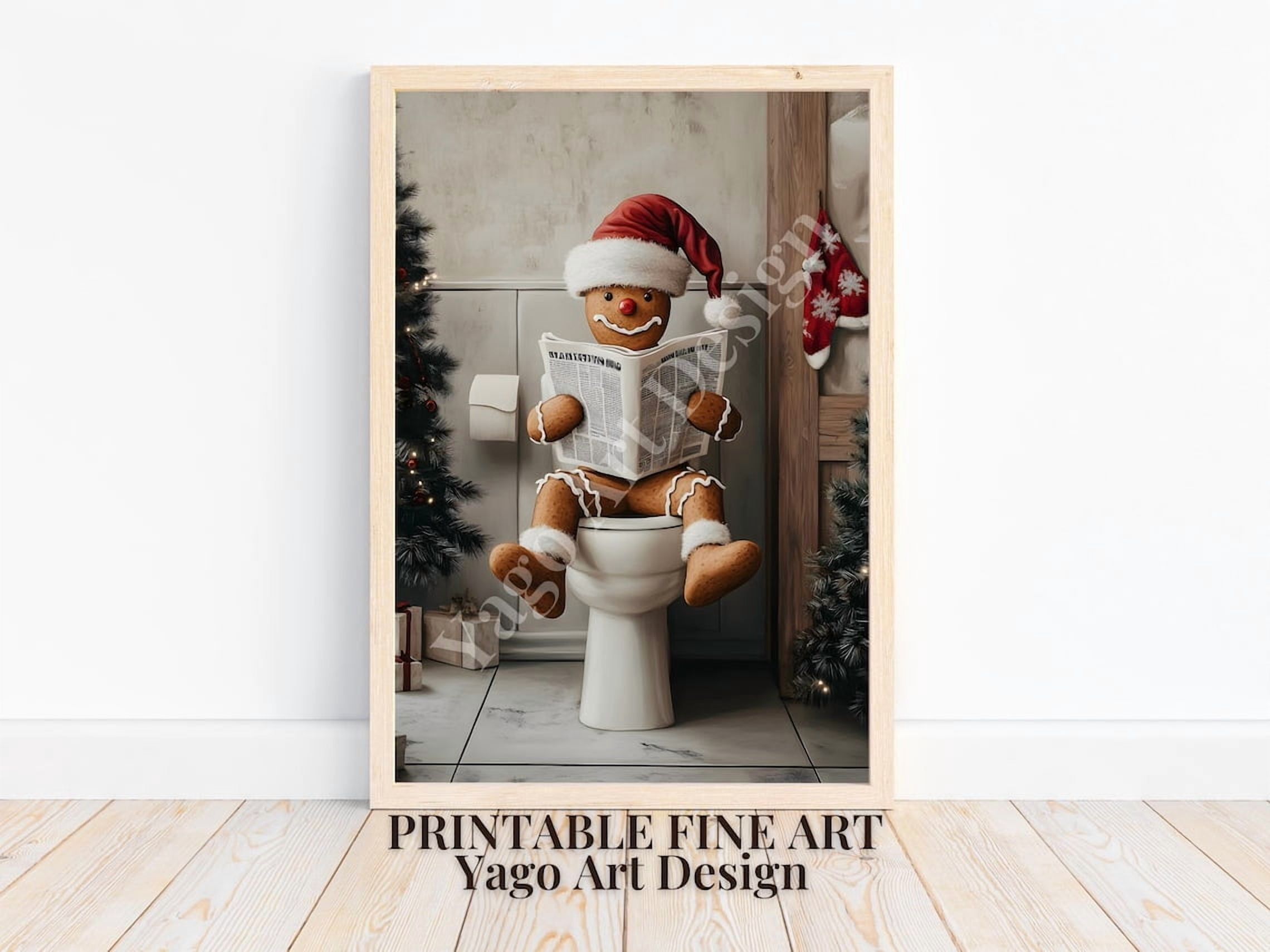 Gingerbread Man Bathroom Art Print, Winter UNFRAMED Poster, Wall Art ...