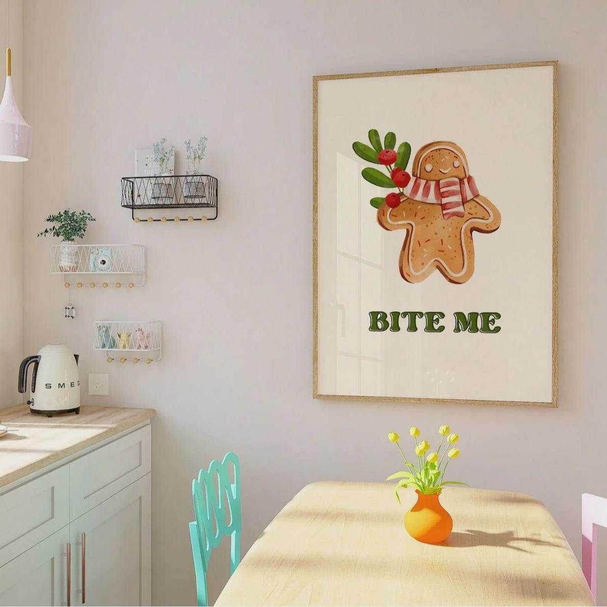 Gingerbread Man Bite Me Wall Art Poster Decor Poster Warm Present ...