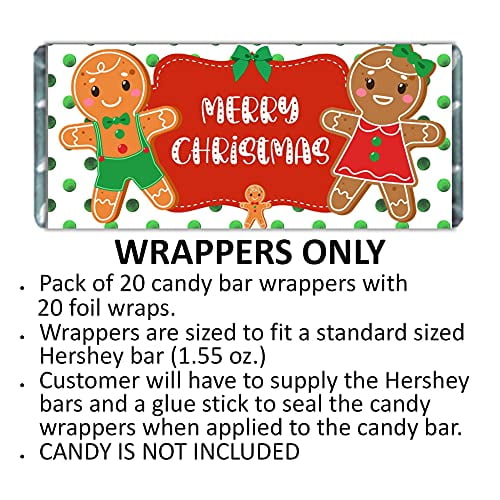 Gingerbread Man Candy Bar Wrappers, Christmas Labels for Chocolate Bar ...