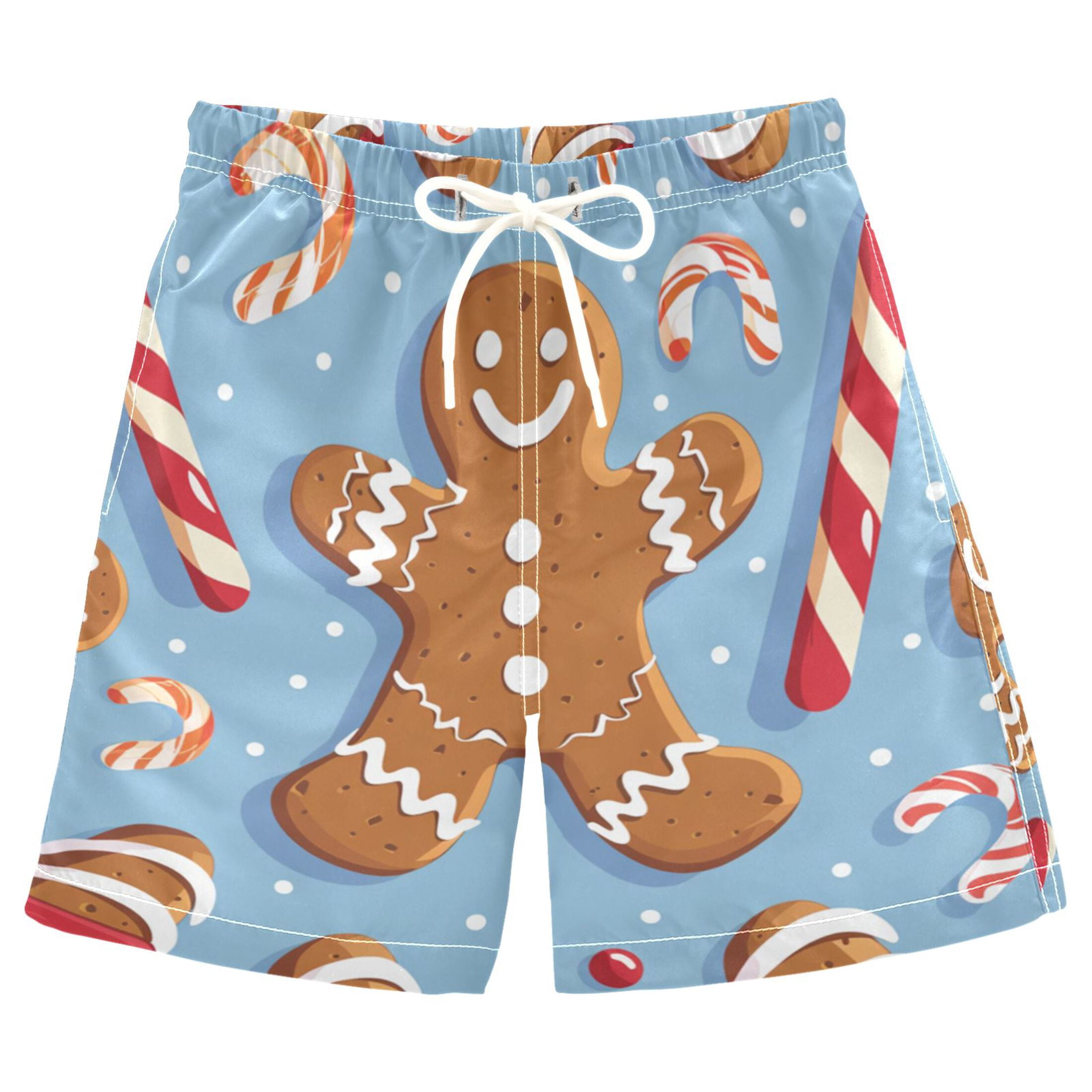 Gingerbread Man Candy Canes Cartoon Christmas Boys' Beach Pants Board ...