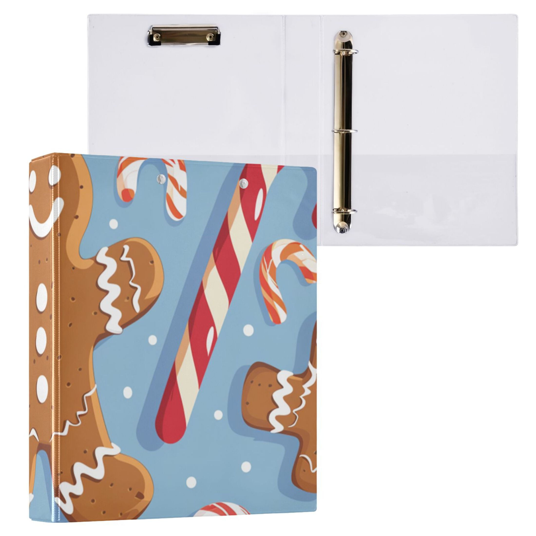 Gingerbread Man Candy Canes Cartoon Christmas Round Ring Binder 3 Rings ...