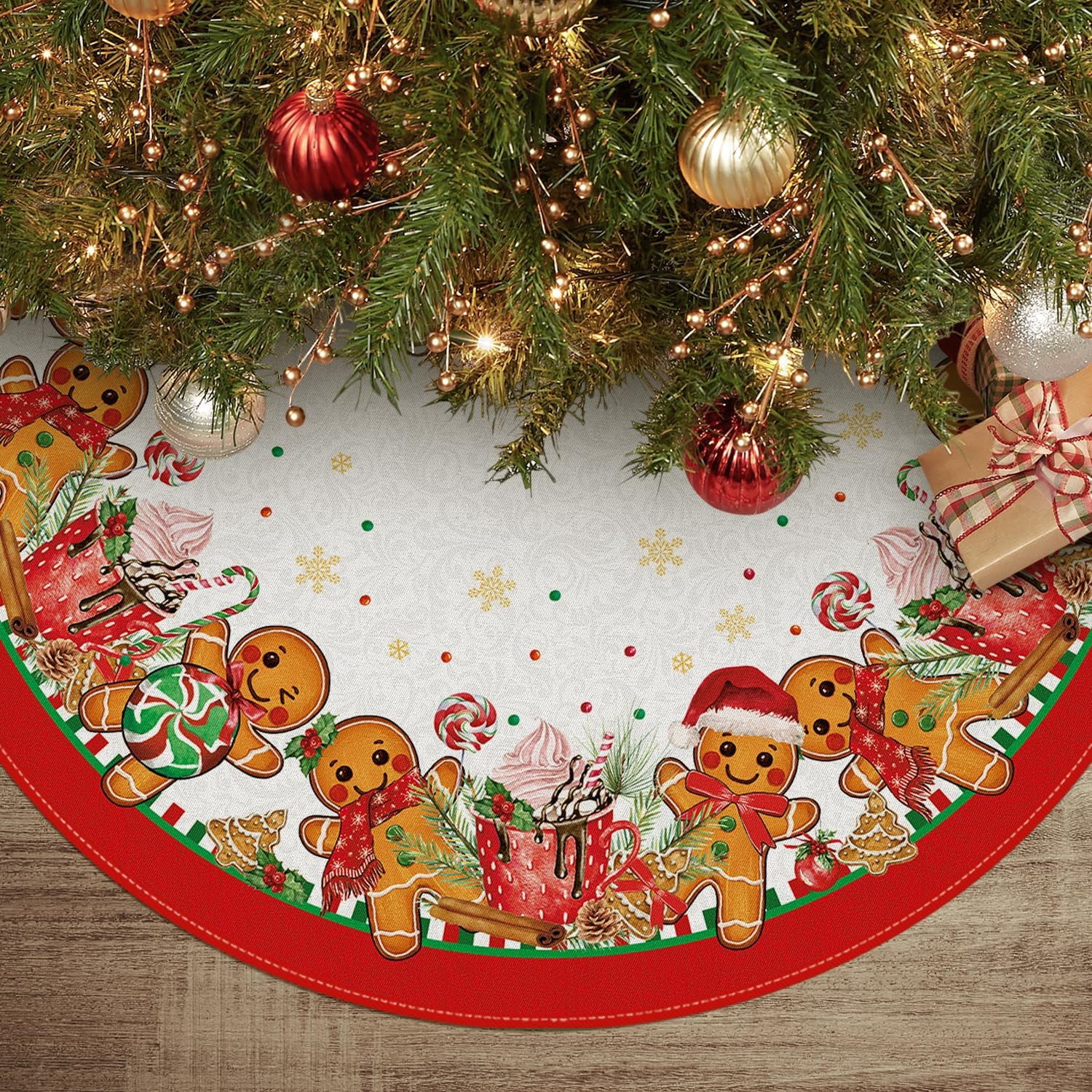 Gingerbread Man Candy Christmas Tree Skirt , Winter Holiday Tree Mat ...