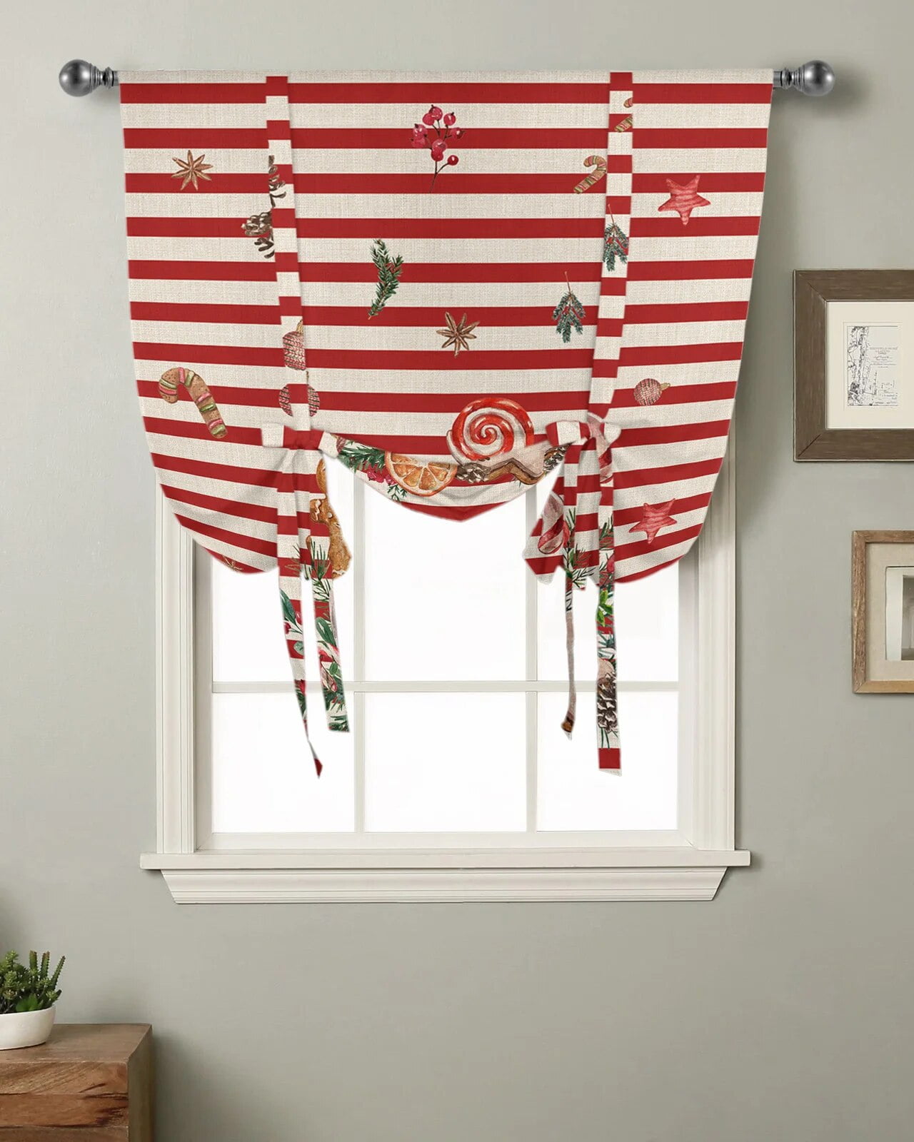 Gingerbread Man Candy Stripes Window Curtain for Living Room Roman ...