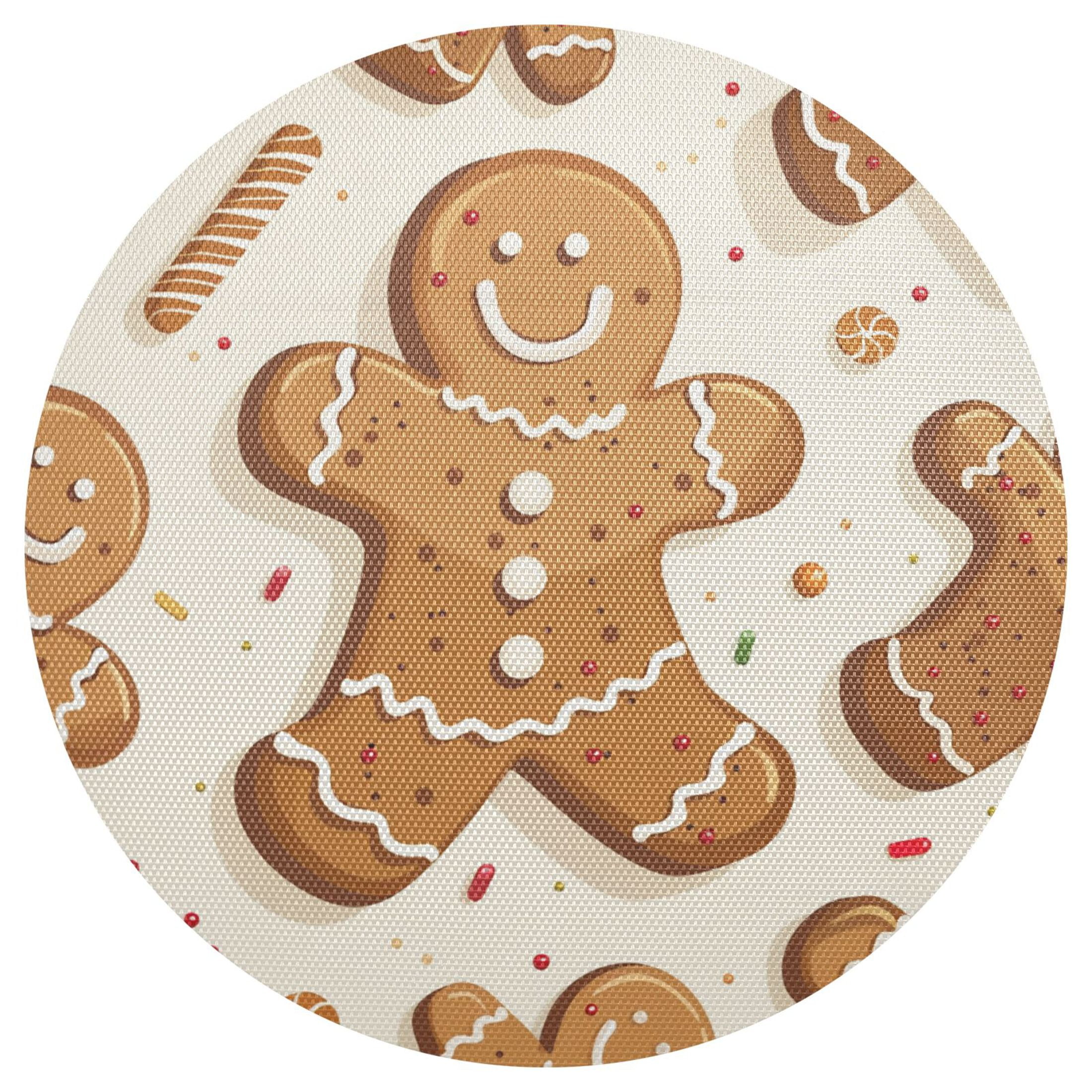 Gingerbread Man Cartoon Christmas PVC Round Grid Placemat Table Mat 1 ...