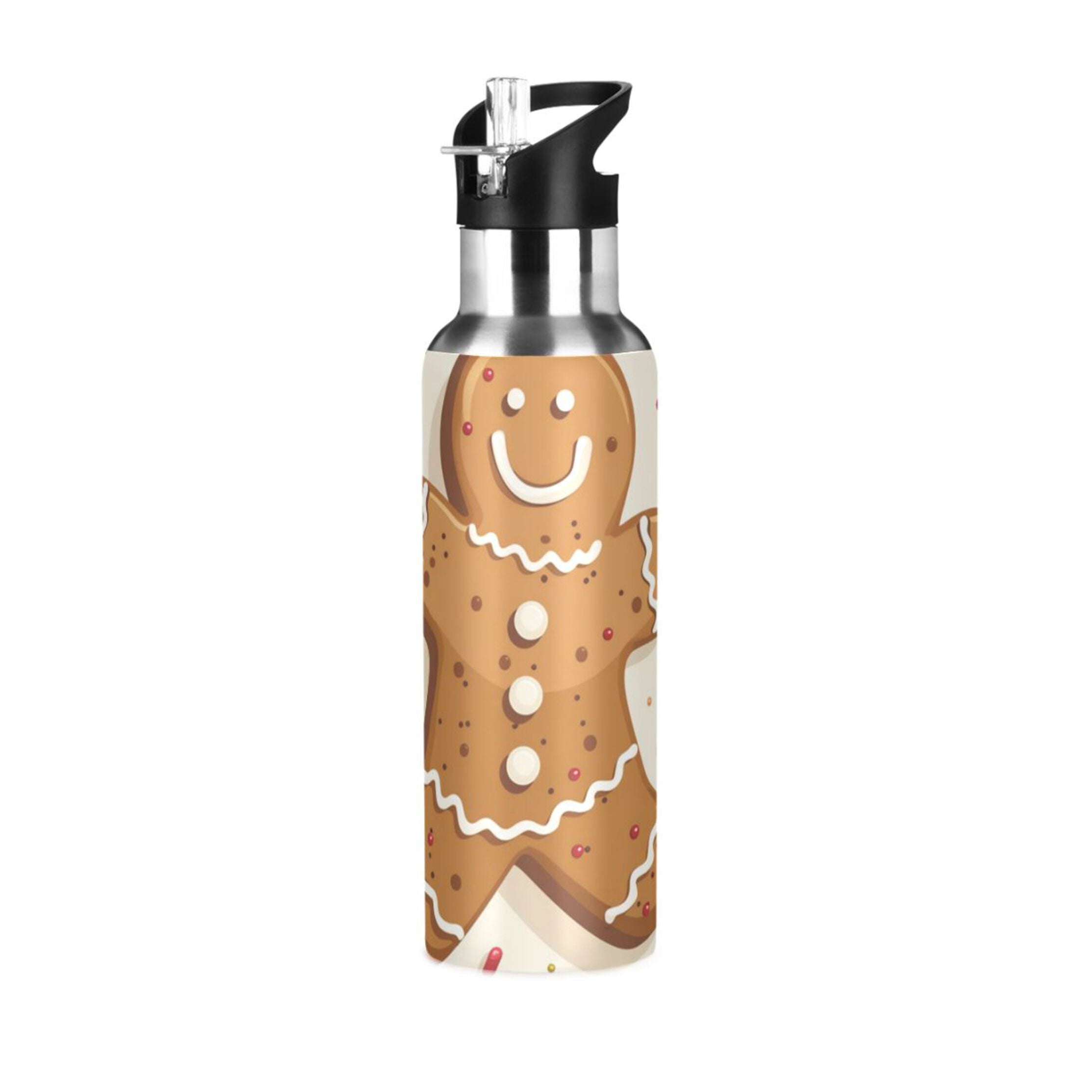 Gingerbread Man Cartoon Christmas Sports Bottle with Straw Stainless ...