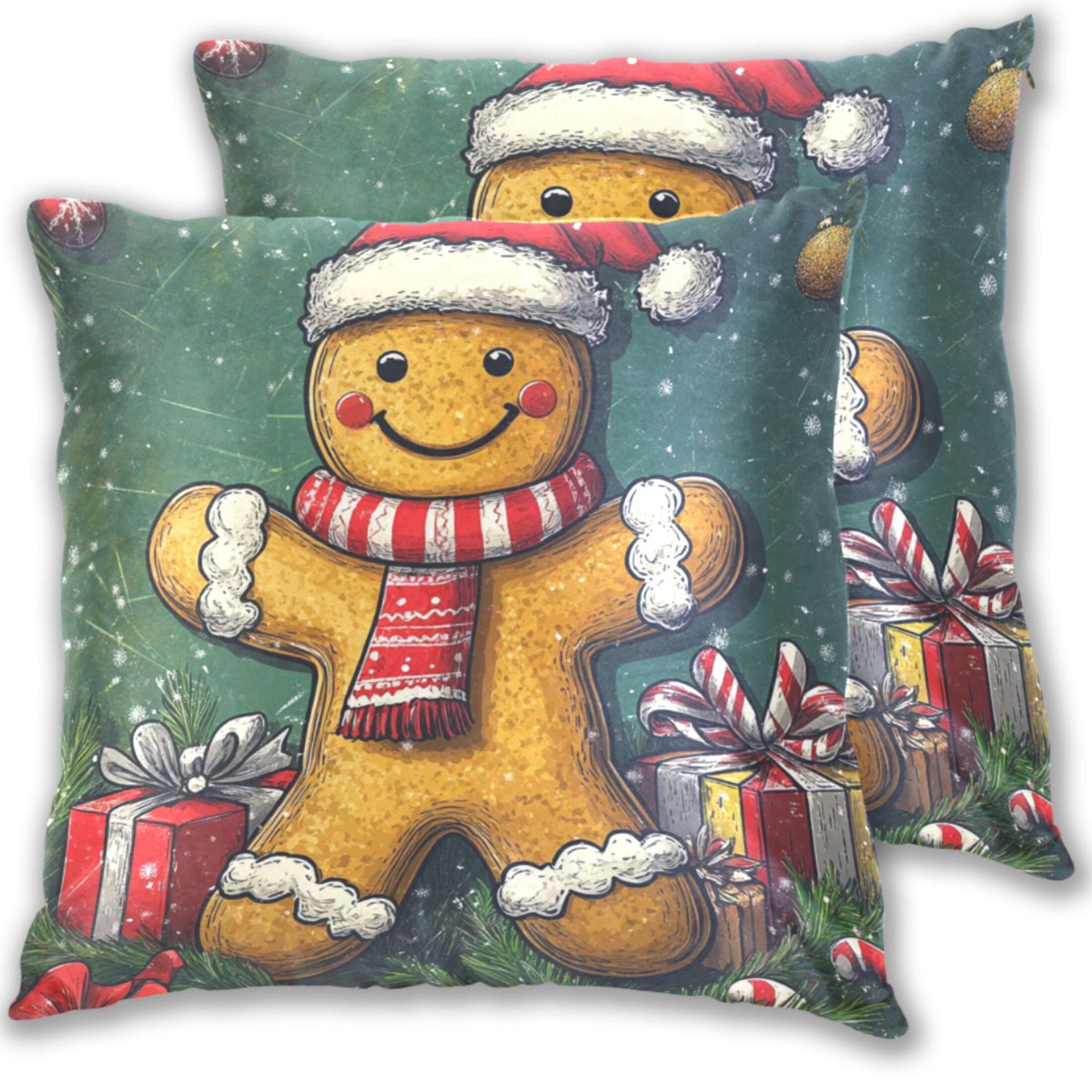 Gingerbread Man Christmas Card Throw Pillow Covers 16x16 Inch 2 Packs ...