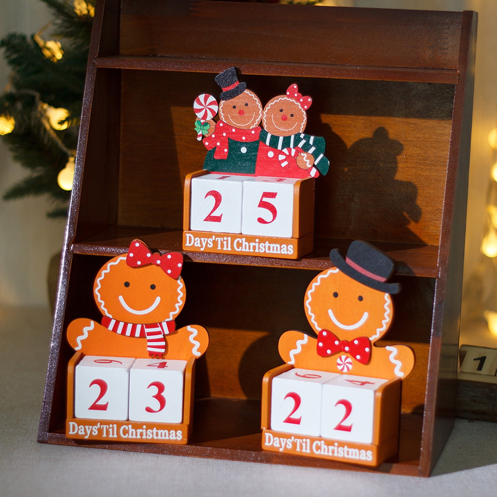 Gingerbread Man Christmas Countdown Calendar Wooden Blocks Tabletop ...