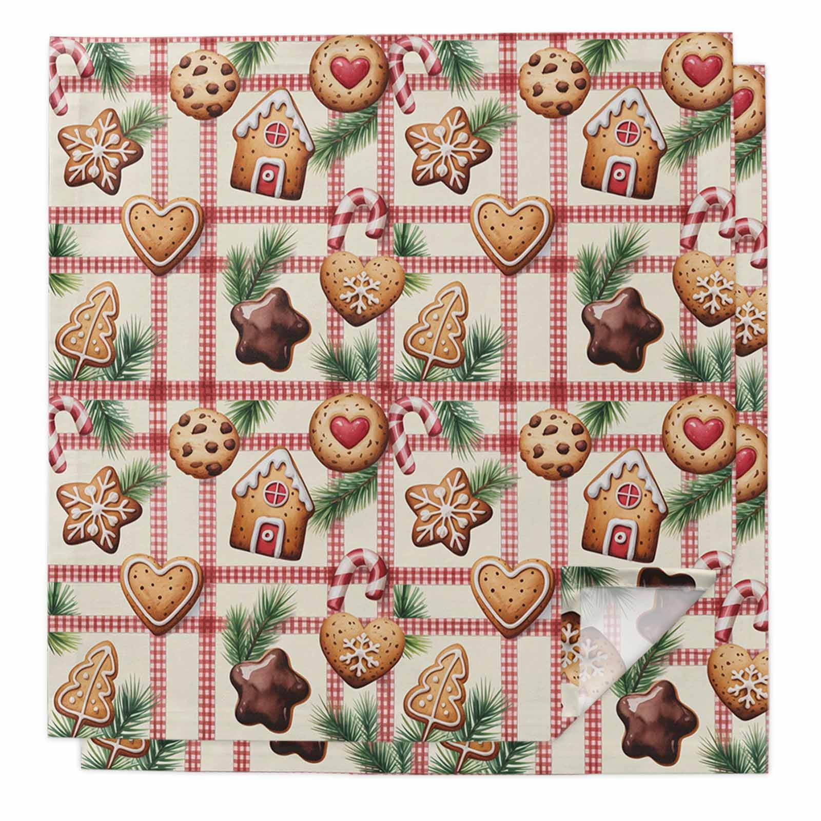 Gingerbread Man Cloth Napkins Washable Set of 2, Christmas Pine Needles ...
