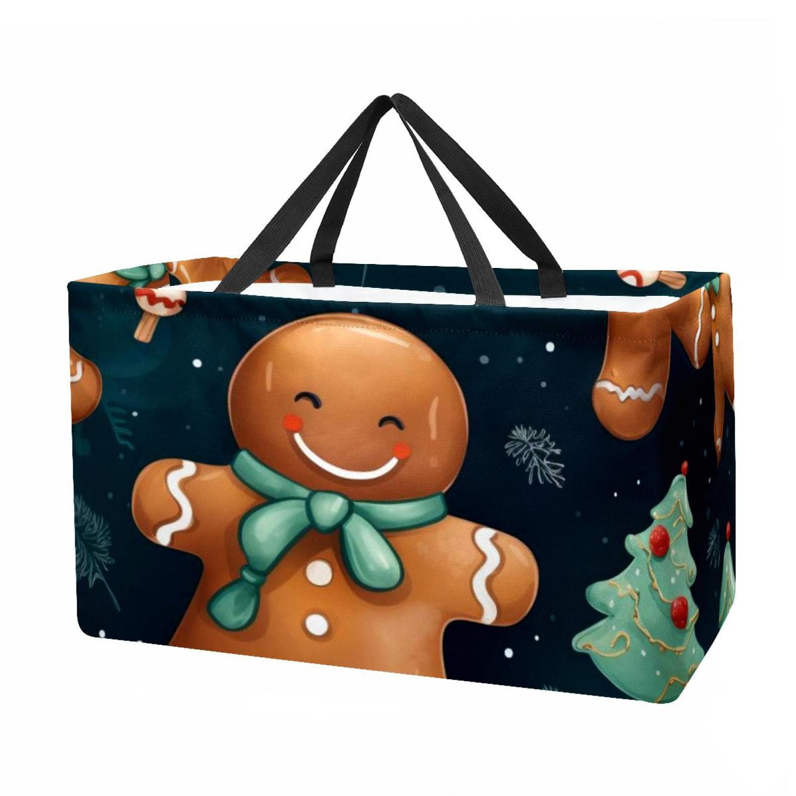 Gingerbread Man Collapsible Bucket Tote Bag Shopping Basket Oxford ...
