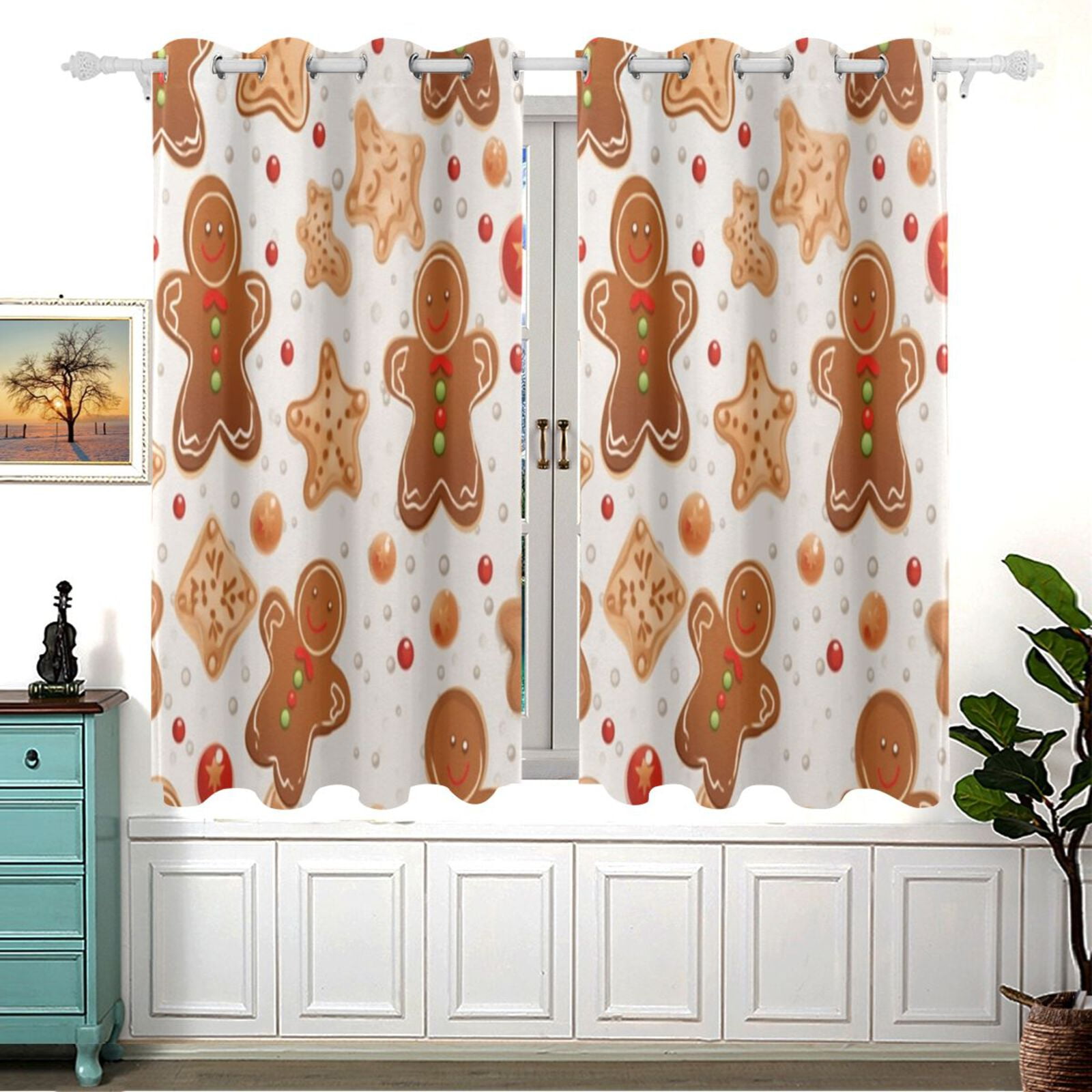 Gingerbread Man Cookies Black Out Curtains Aesthetic for Bedroom Living ...