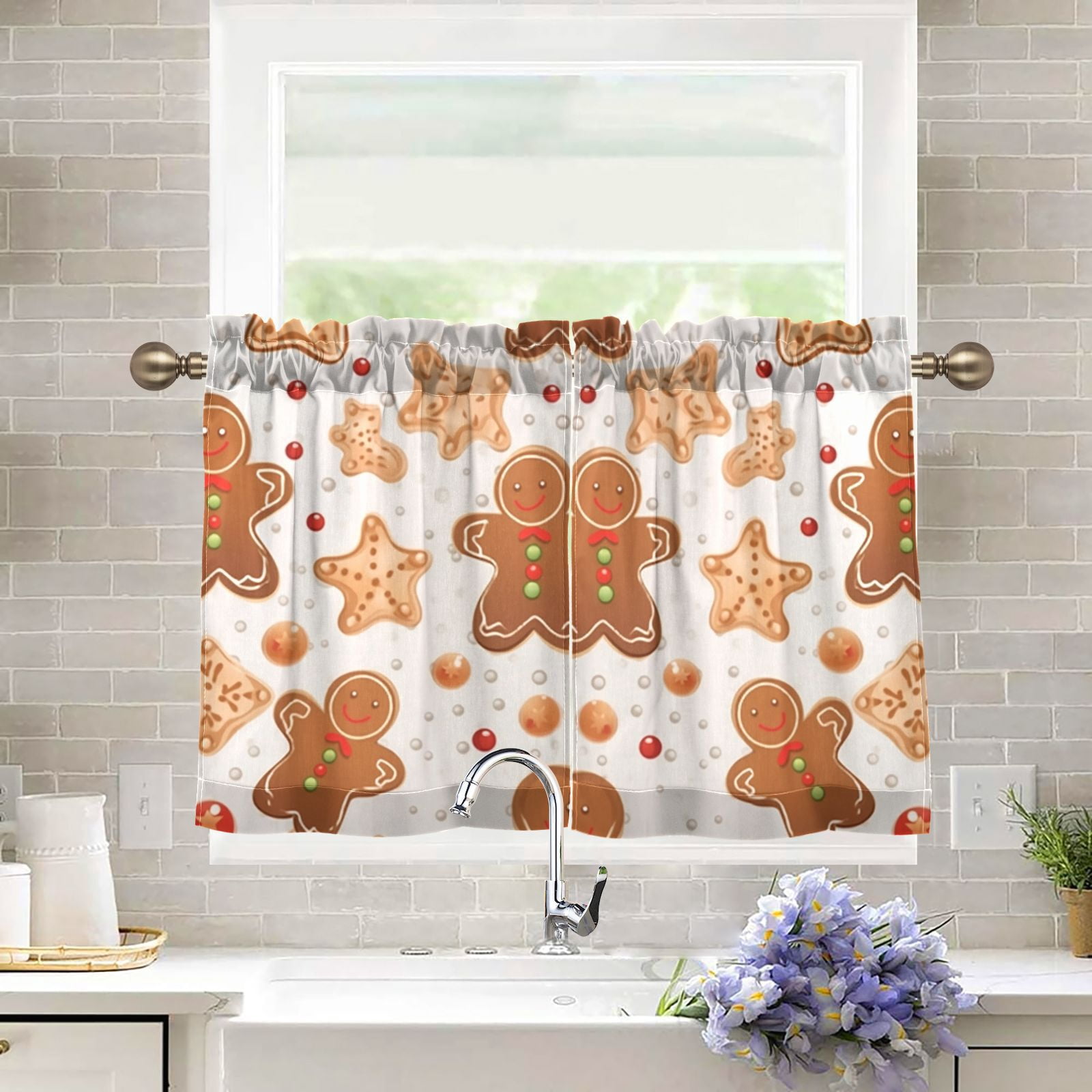 Gingerbread Man Cookies Kitchen Curtains Half Tier Curtain 2 Rod ...