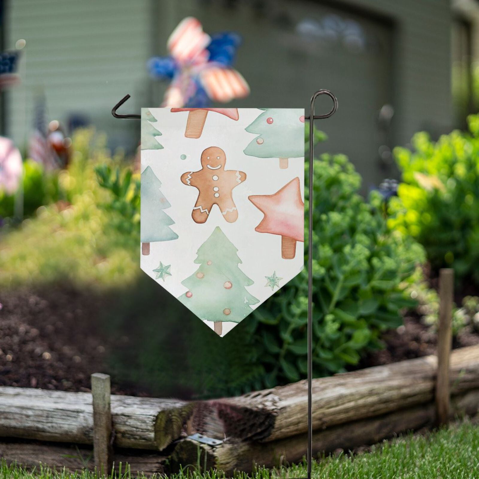Gingerbread Man Cookies Trees Garden Flag 18" x 12.5" Double Sided Yard ...