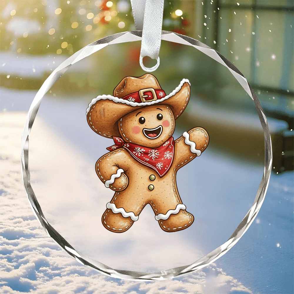 Gingerbread Man Cowboy Howdy Western Ornament, Crystal Glass Ornament ...