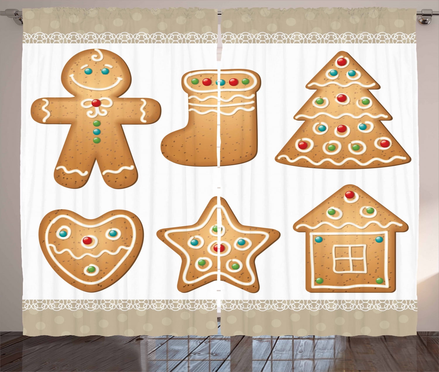 Ambesonne Gingerbread Man Curtains 2 Panel Set, Pastry, 108" x 96 ...