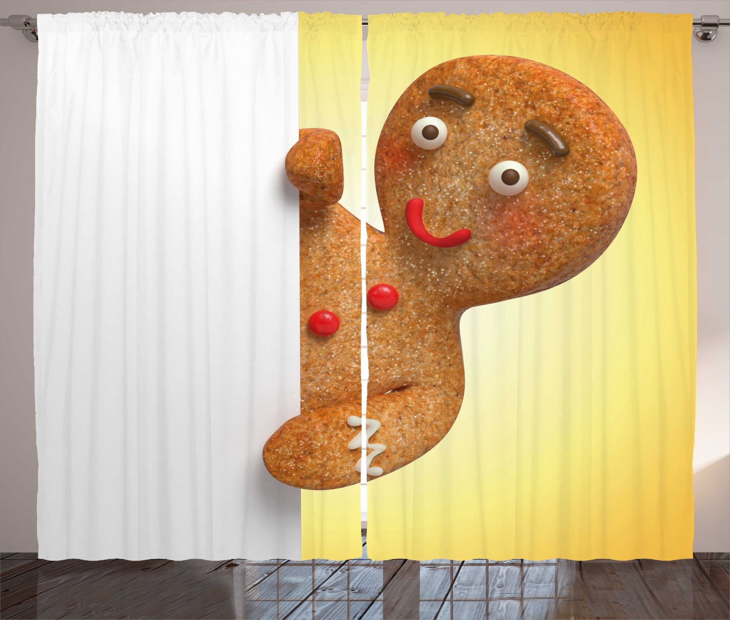 Ambesonne Gingerbread Man Curtains 2 Panel Set, Xmas Character, 108" x ...