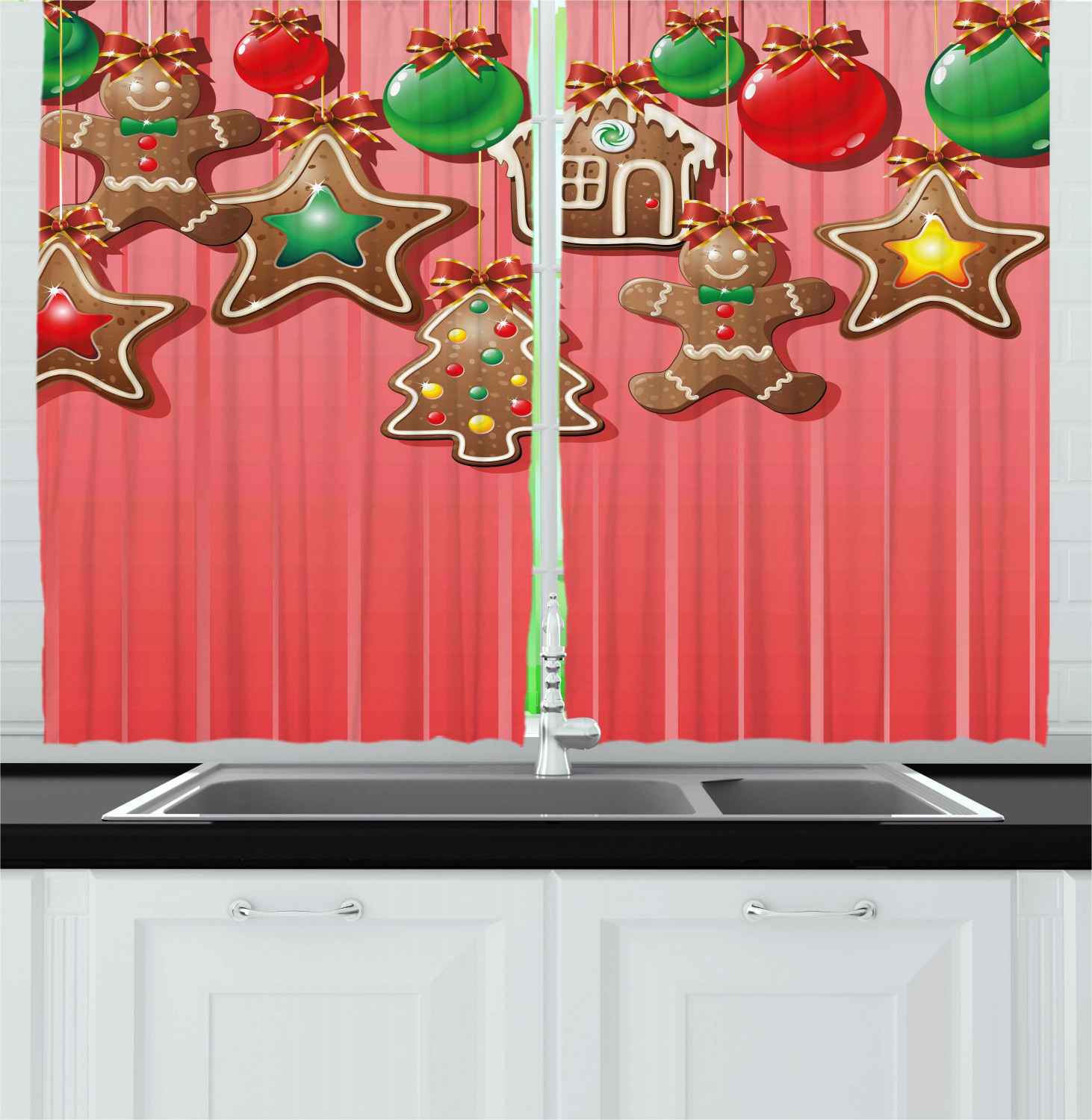 Gingerbread Man Curtains 2 Panels Set, Graphic Vivid Cookies and ...