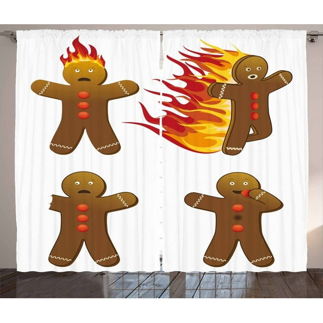 Gingerbread Man Curtains 2 Panels Set, Gingerbread Man in Humorous ...