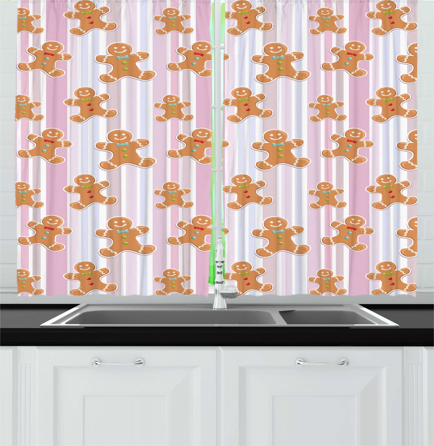 Gingerbread Man Curtains 2 Panels Set, Kids Pattern with Pastel Colored ...