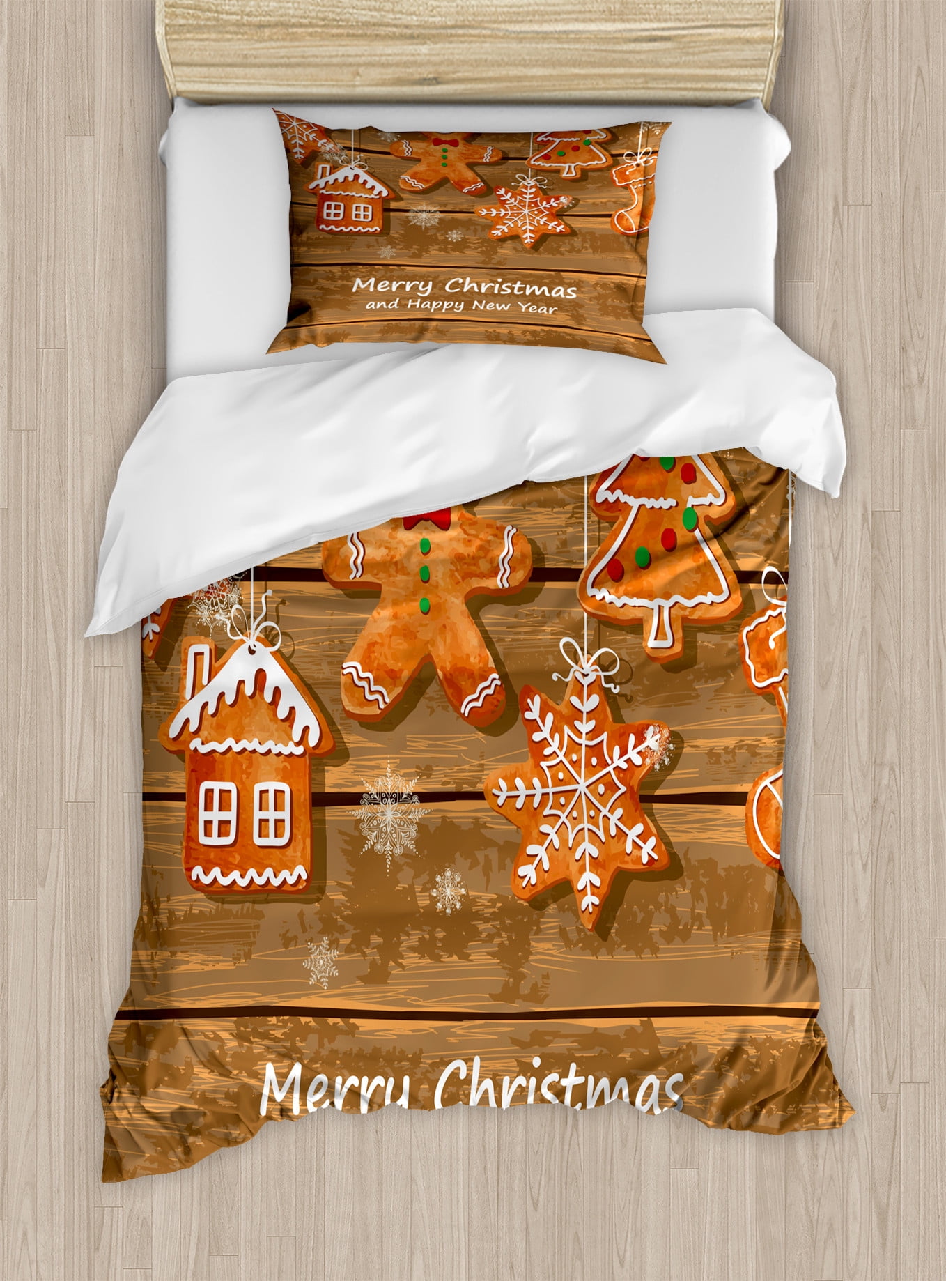 Gingerbread Man Duvet Cover Set, Funny Watercolor Cookies on Wooden ...