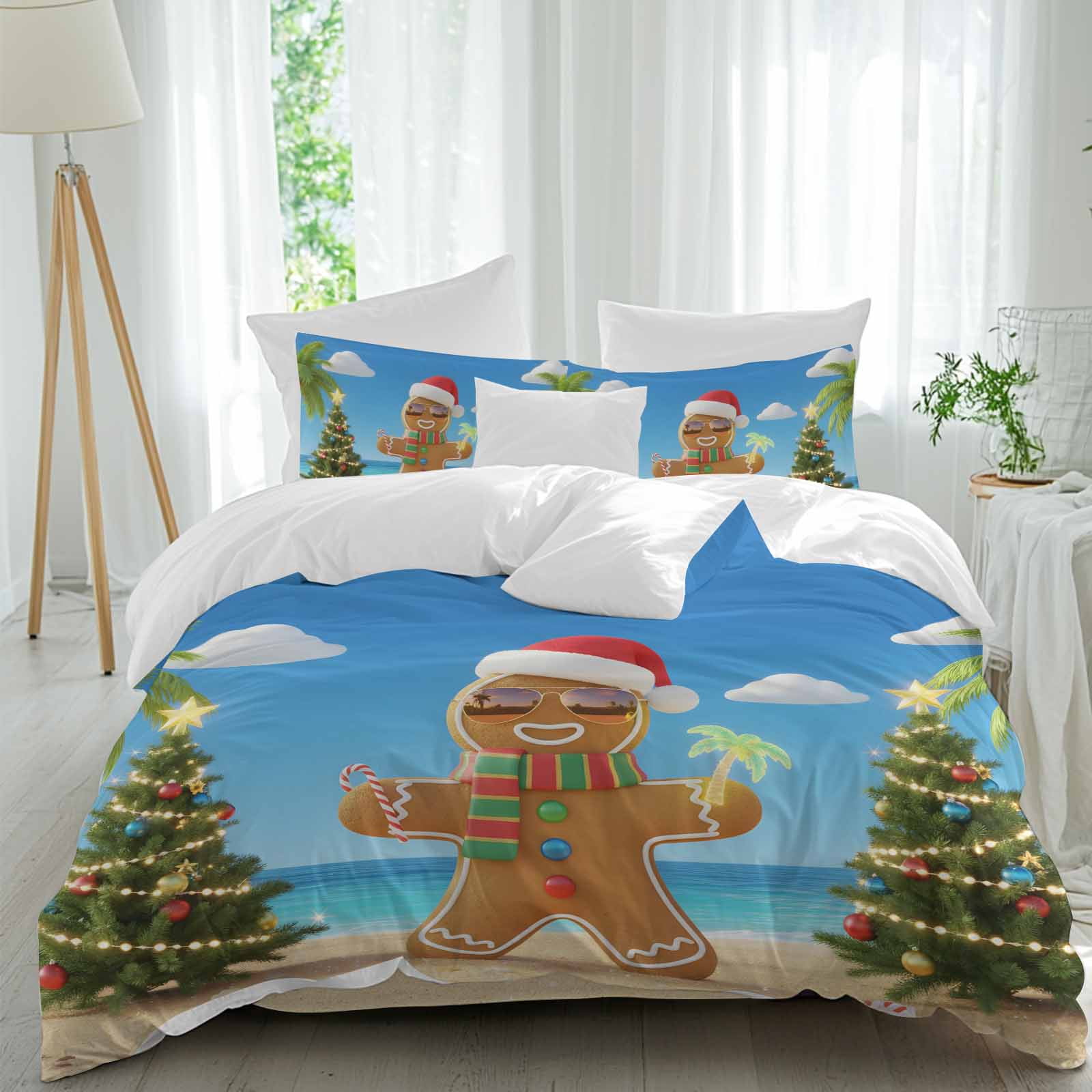 Gingerbread Man Duvet Cover Set Queen Size, Christmas Trees Gingerbread ...