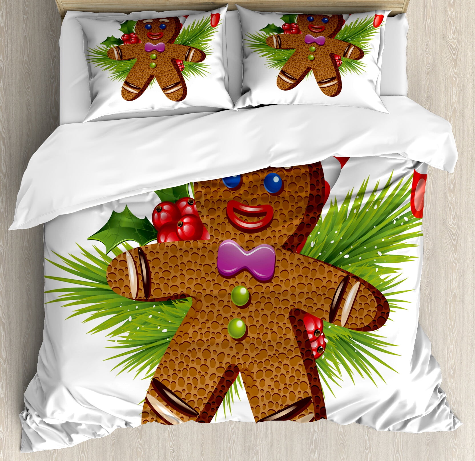 Gingerbread Man Duvet Cover Set, Tasty Pastry on Coniferous Branches ...