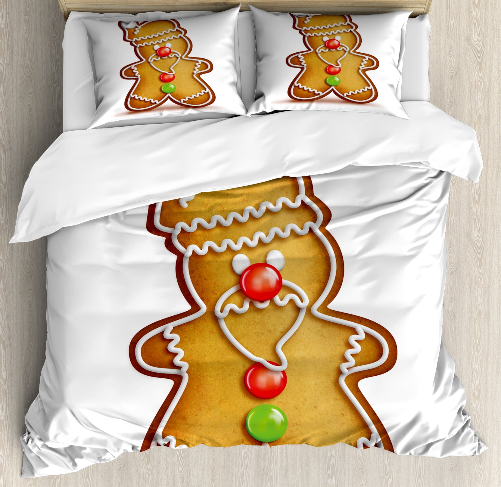 Gingerbread Man Duvet Cover Set, Whimsical Cartoon Santa Gingerbread ...