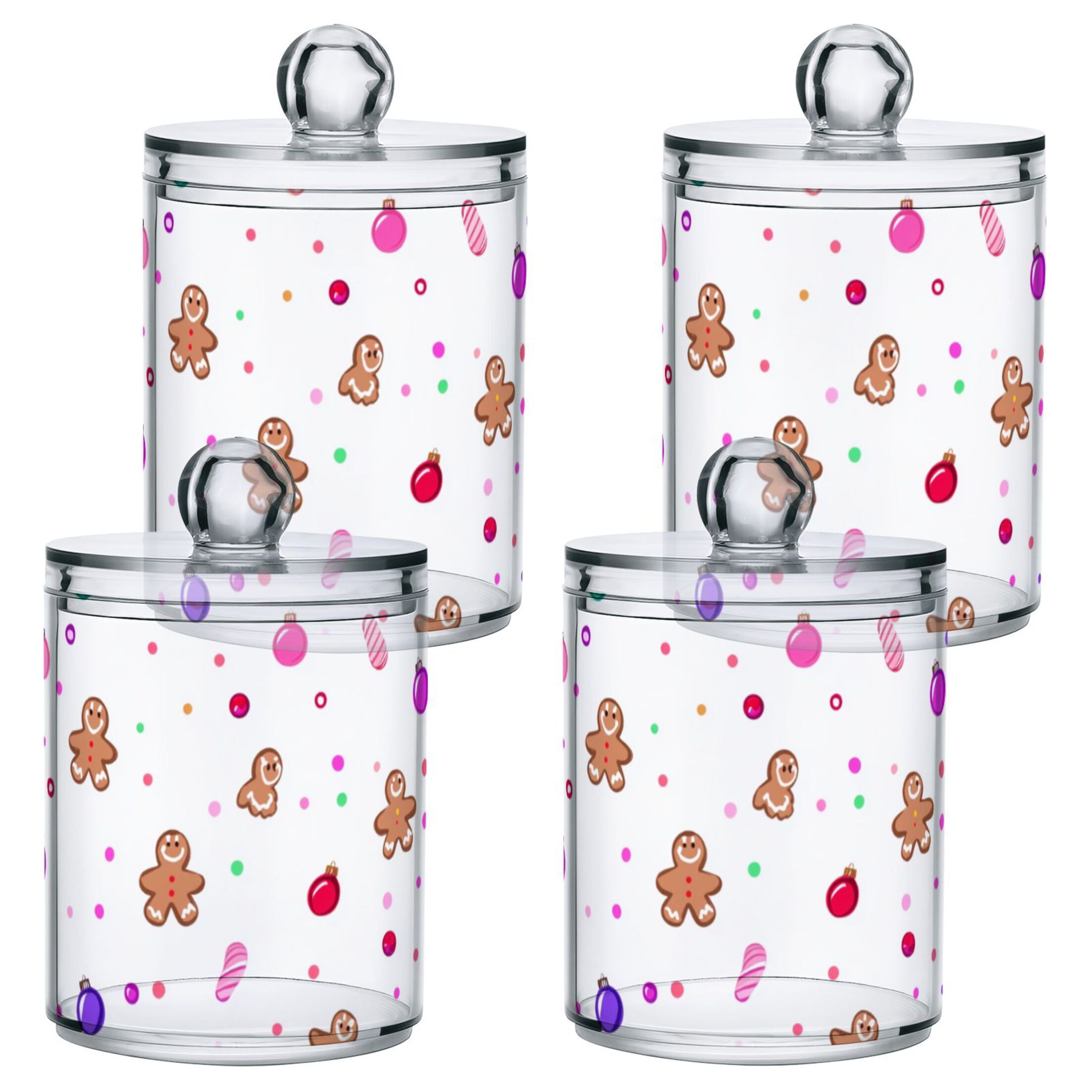 Gingerbread Man Element Pattern Bathroom Canisters Set of 4 Translucent ...