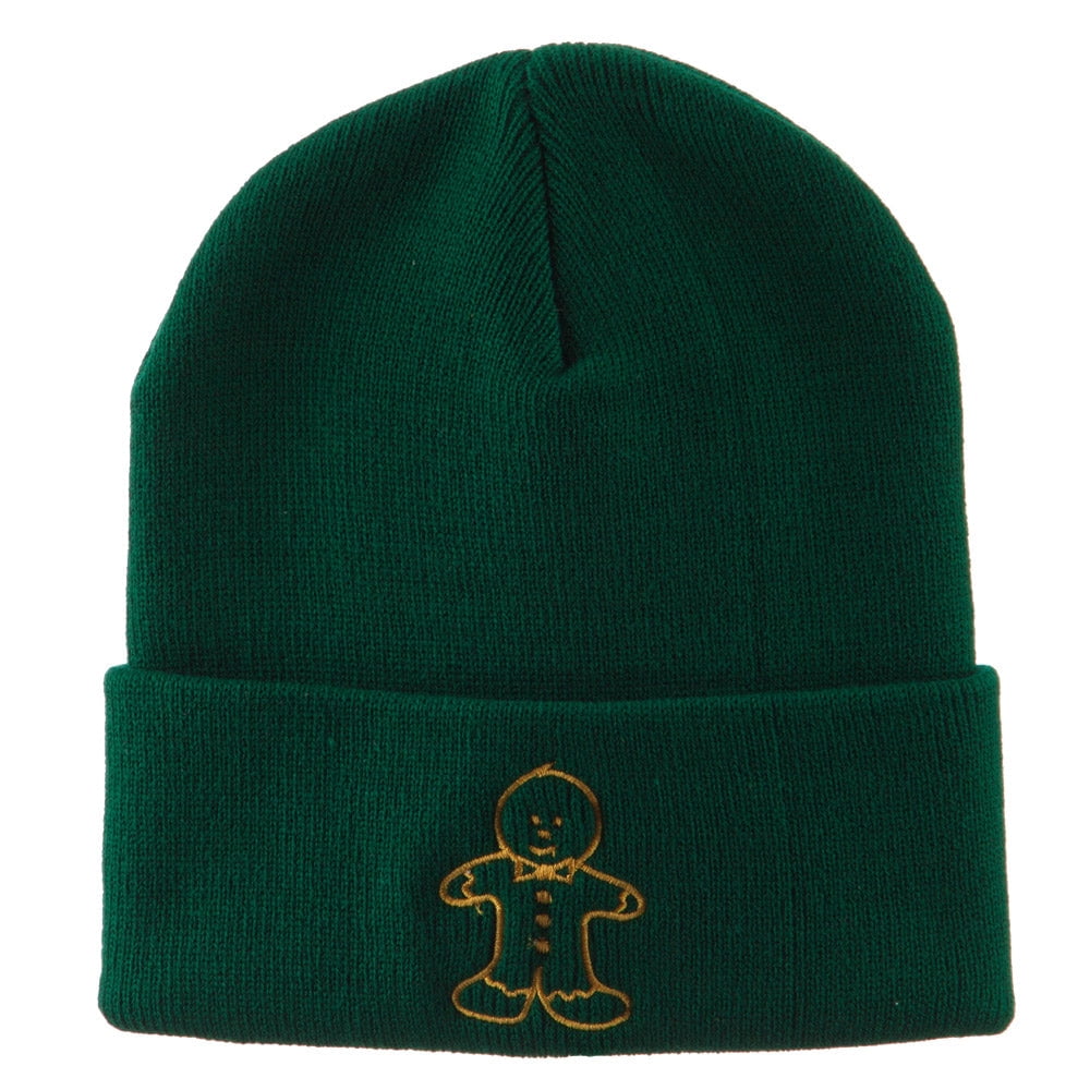 Gingerbread Man Embroidered Long Beanie - Green OSFM - Walmart.com
