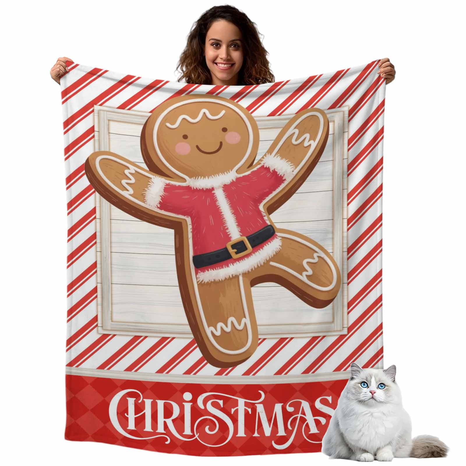 Gingerbread Man Fleece Throw Blanket Lightweight Christmas Cute Red ...