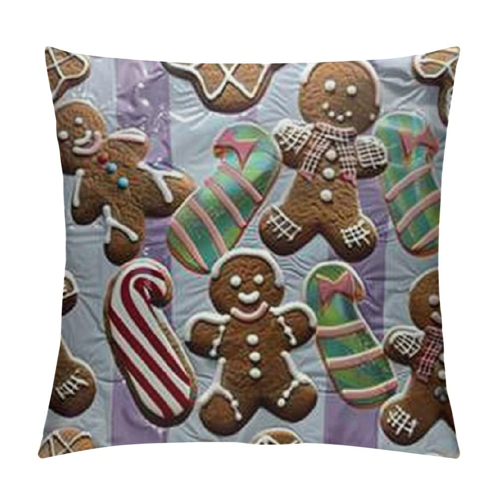 Gingerbread Man Fluffy Throw Pillow Cushion Cover, Pattern with Pastel ...