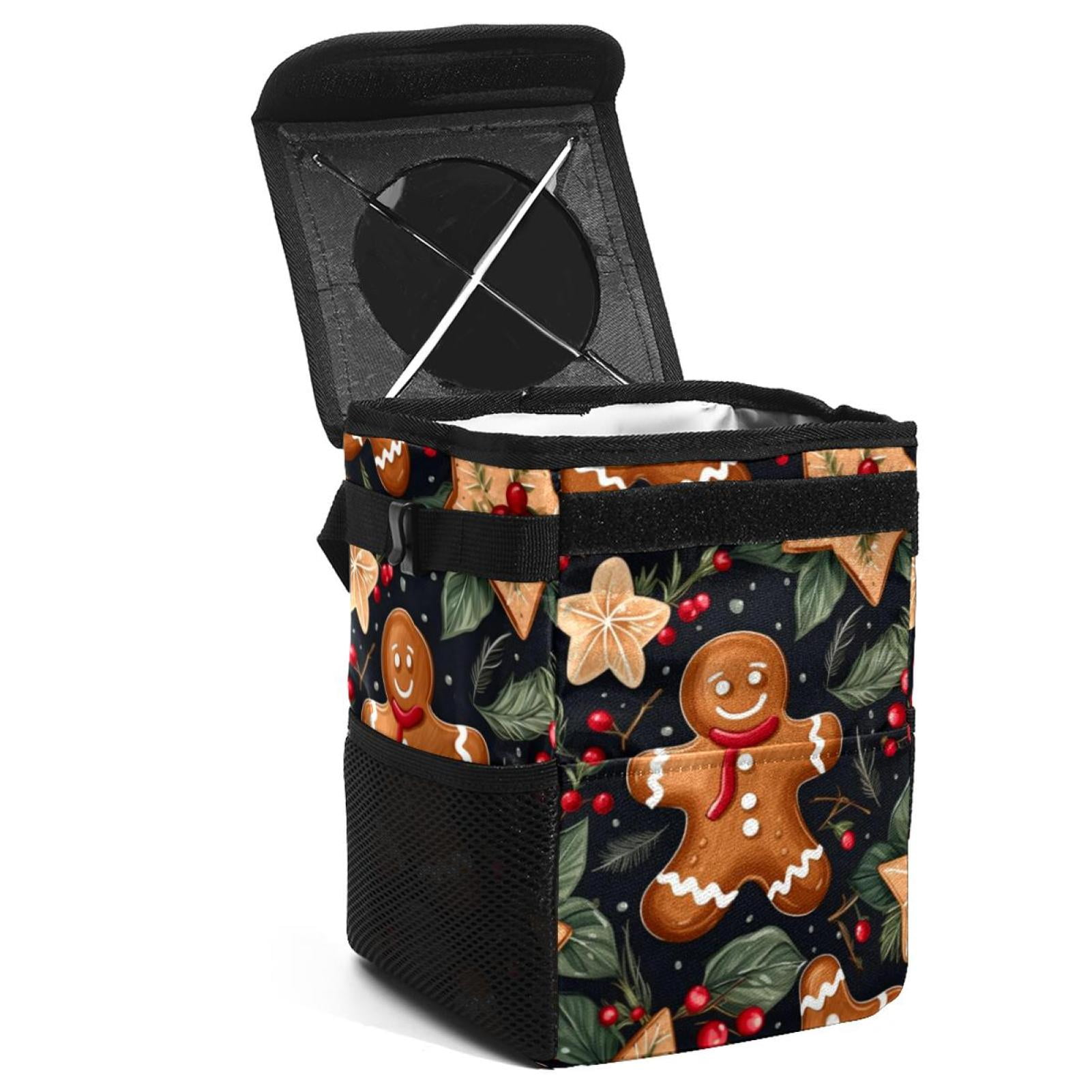 Gingerbread Man Foldable Car Trash Bin with Lid, Leak-Proof, Hanging ...