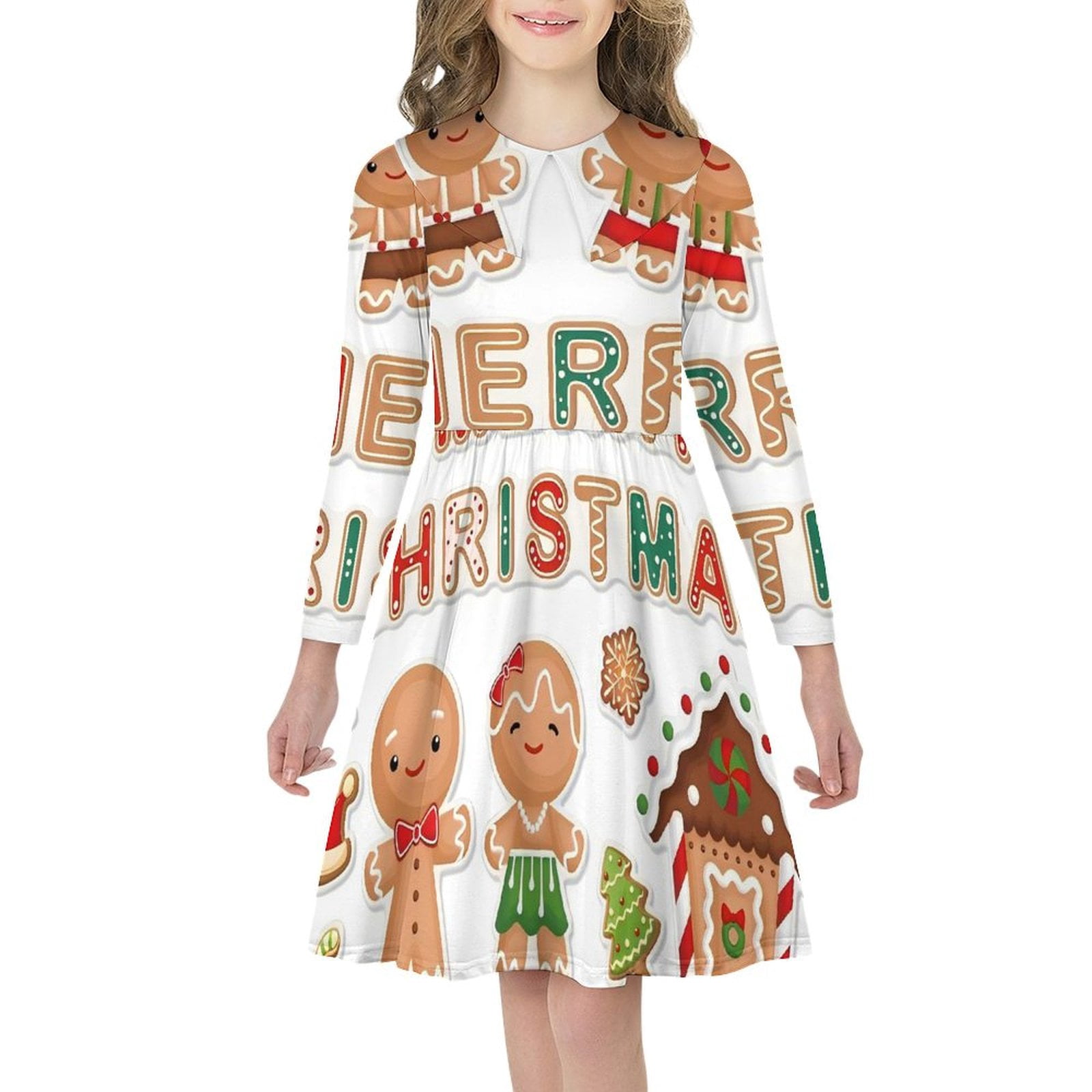 Gingerbread Man Girls long sleeve cartoon autumn and winter dress 110CM ...