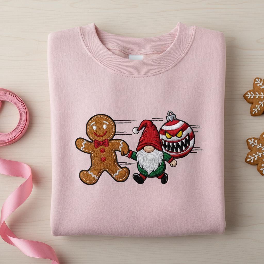 Gingerbread Man Gnome Monster Ornament Embroidered Sweatshirt, Funny ...