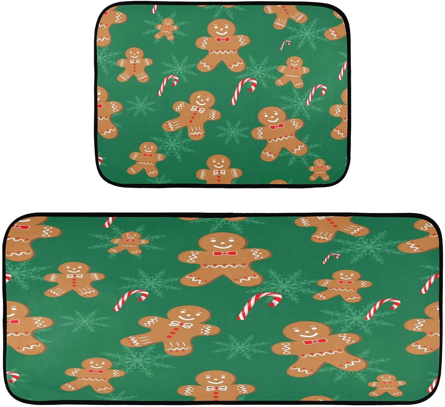 Gingerbread Man Green Kitchen Mat - Cushioned Anti Fatigue Kitchen Rug ...