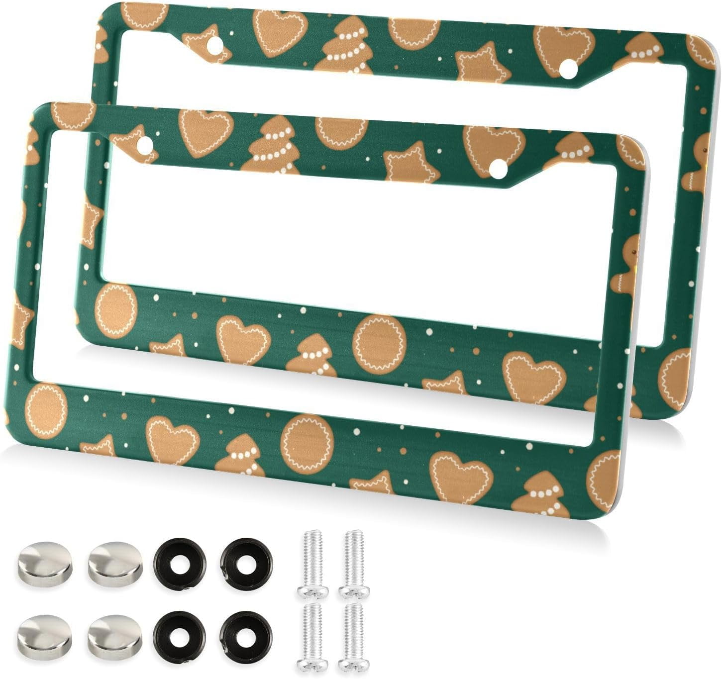 Gingerbread Man Green License Plate Frame - 2 Pack Universal Stainless ...