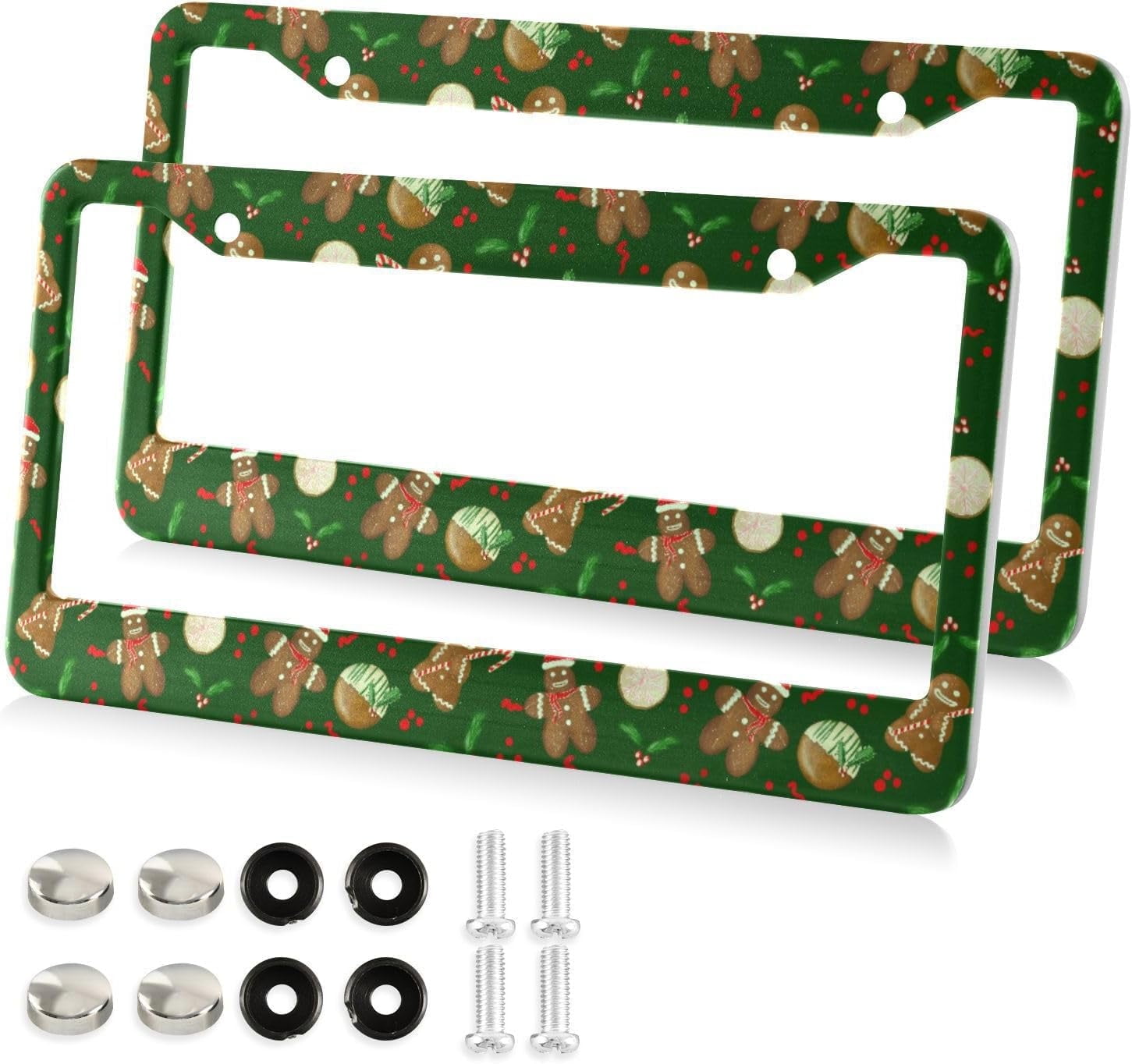 Gingerbread Man Green License Plate Frame - 2 Pack Universal Stainless ...
