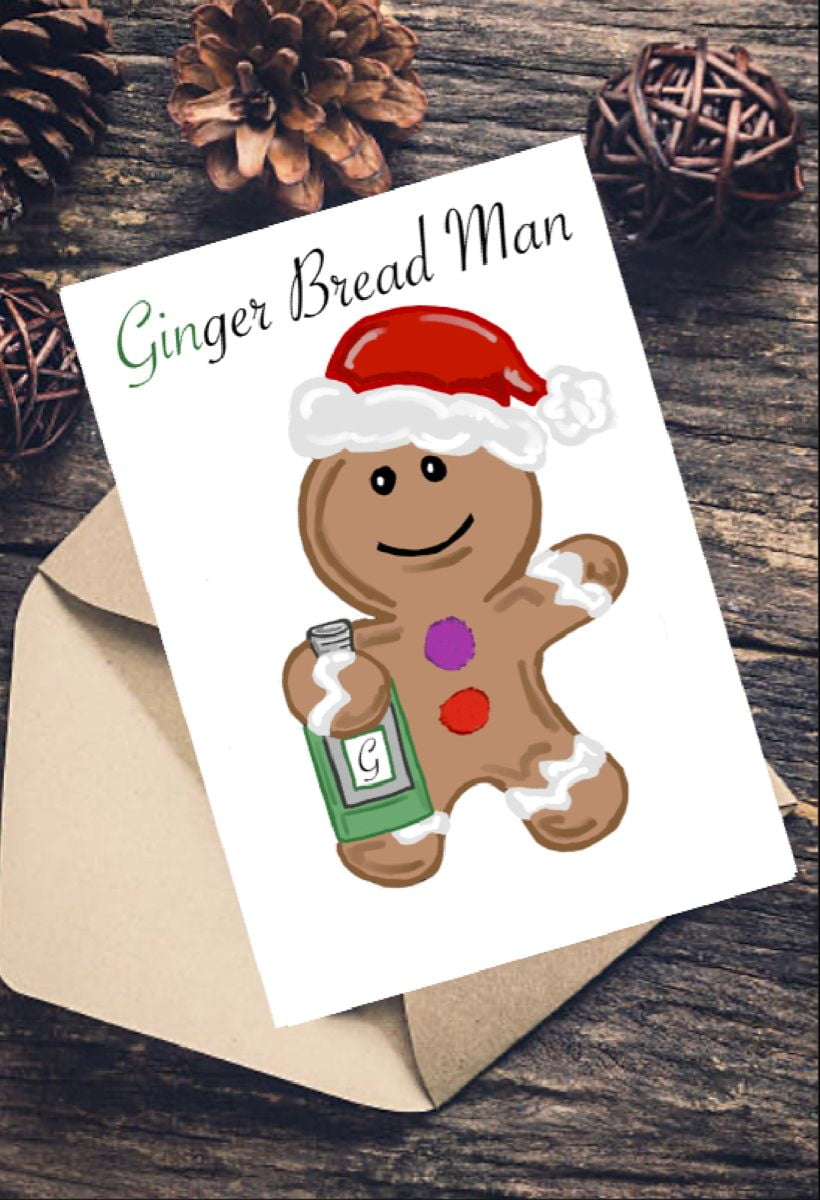 Gingerbread Man Holiday Card – Cute Christmas Greeting with Santa Hat ...