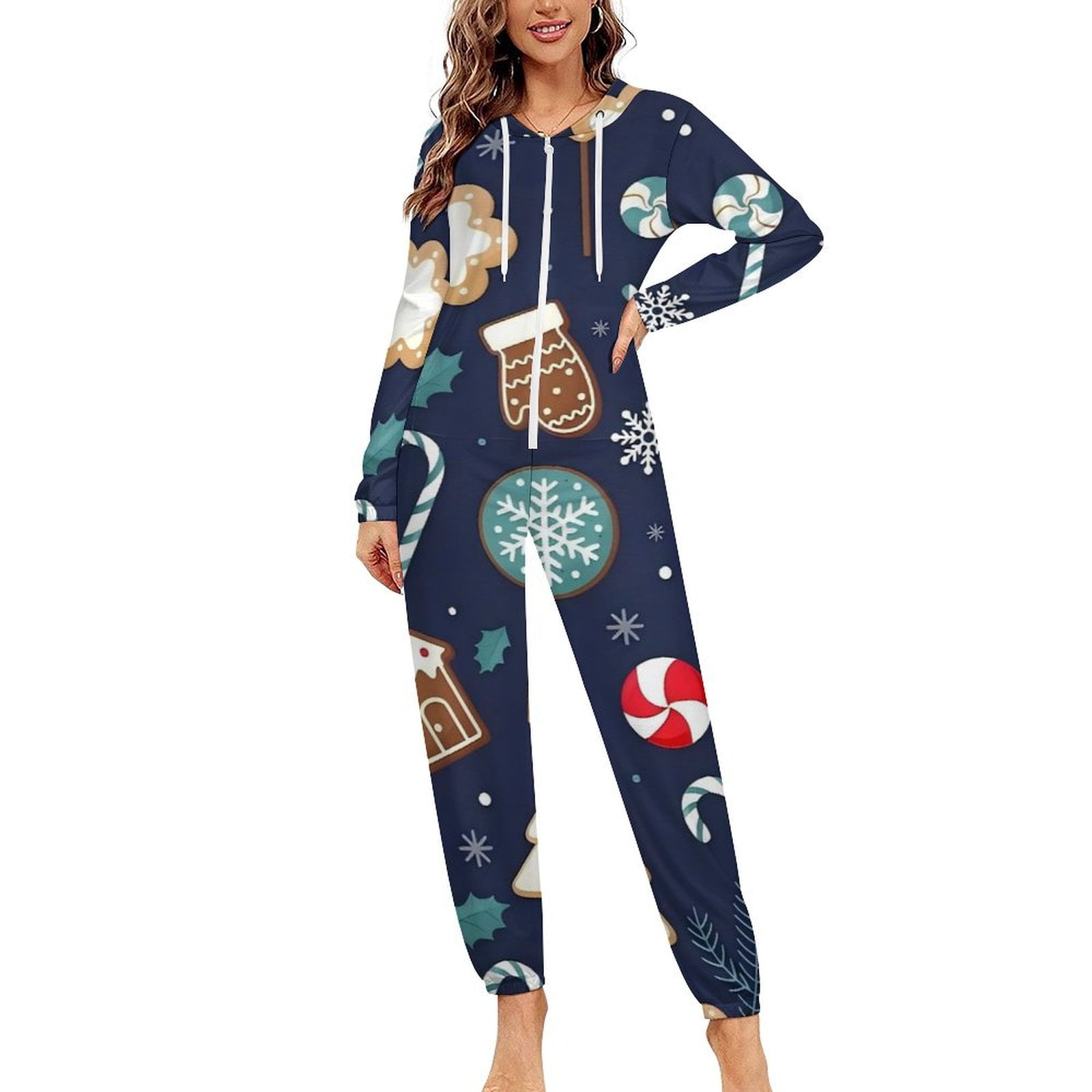 Gingerbread Man Hood zipper one-piece pajamas for women L - Walmart.com