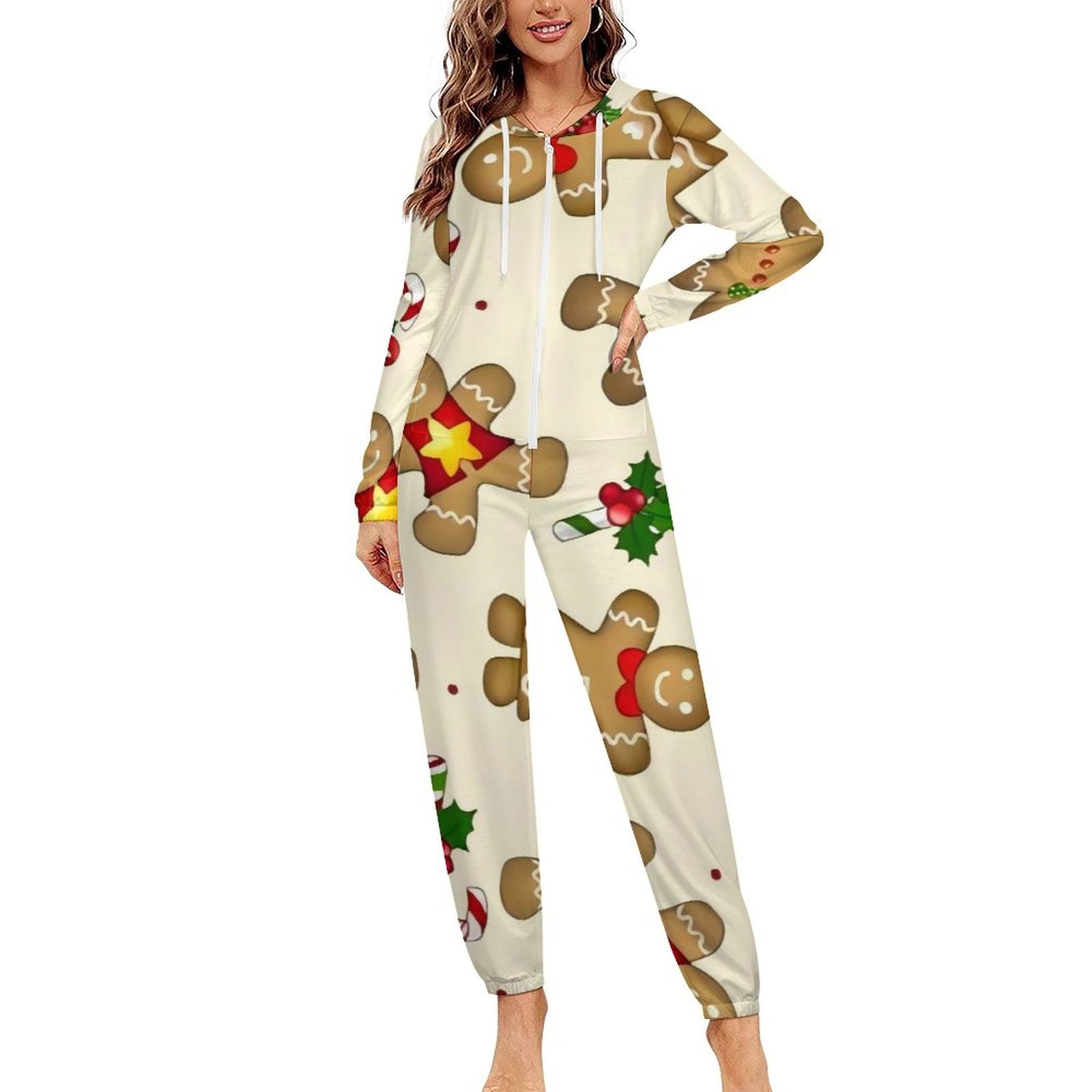 Gingerbread Man Hood zipper one-piece pajamas for women XL - Walmart.com