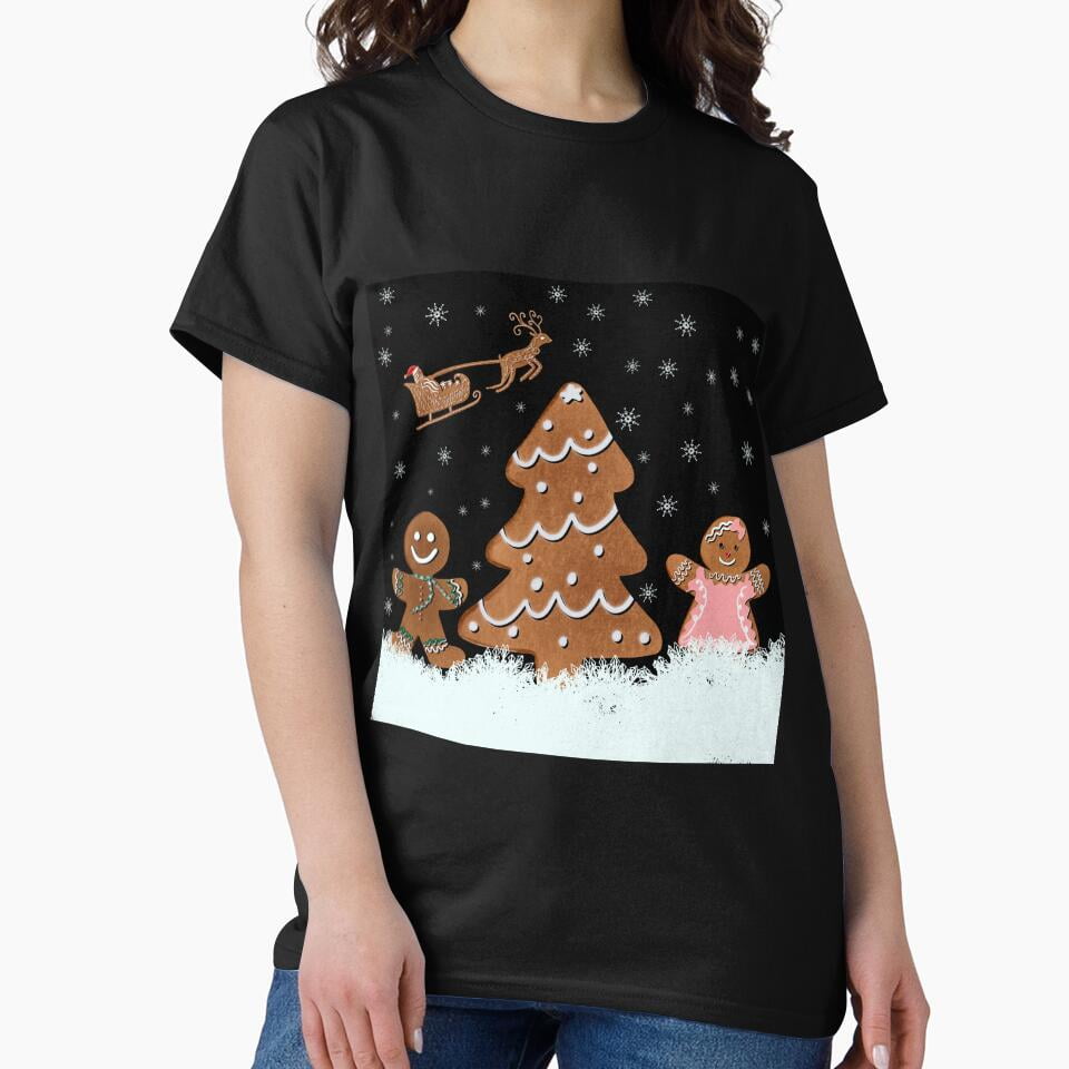 Gingerbread Man In A Winter Wonderland Scene Graphic Unisex T-Shirt, up ...