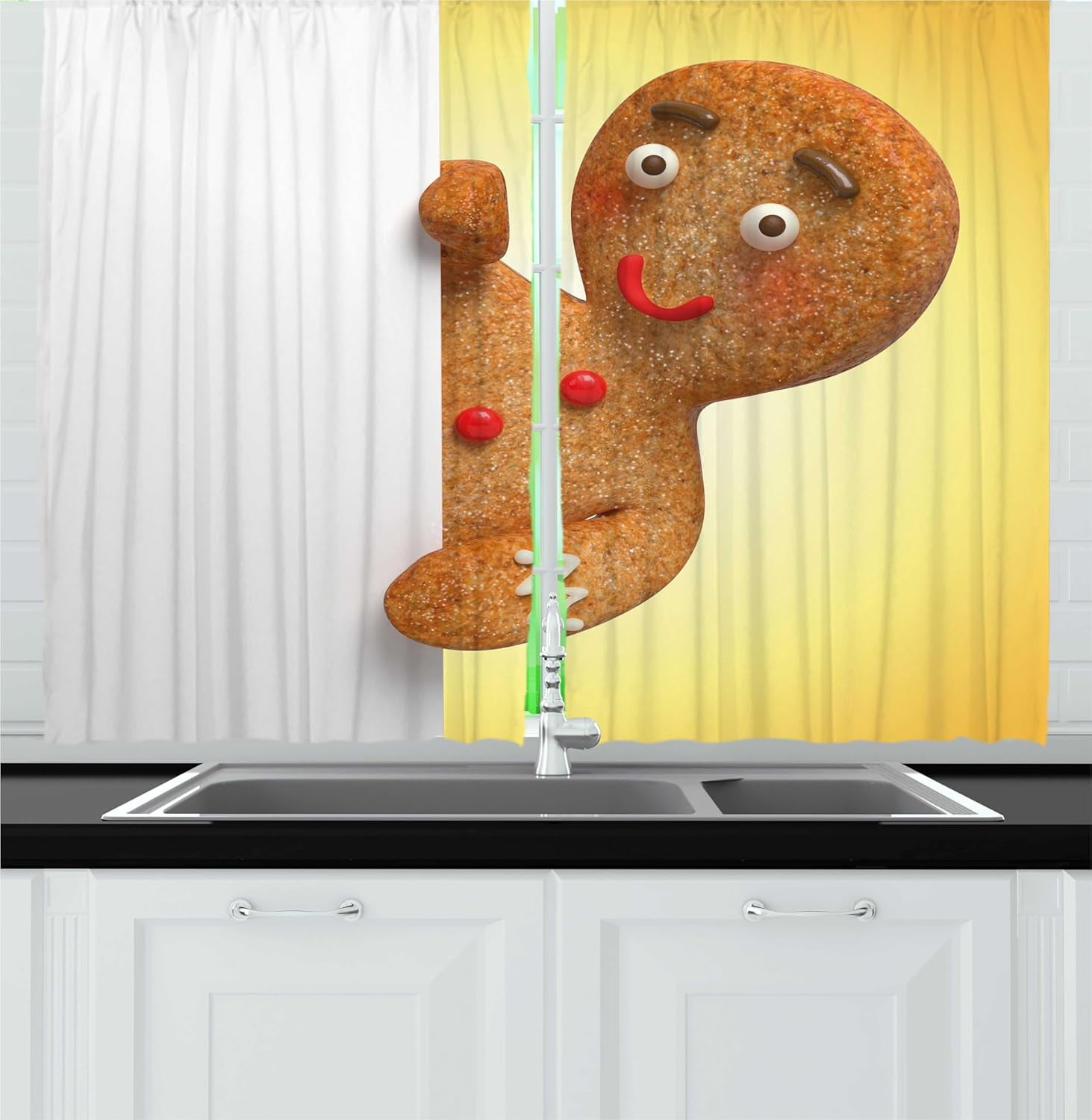 Gingerbread Man Kitchen Curtains, Gingerbread Man Holding a White Page ...