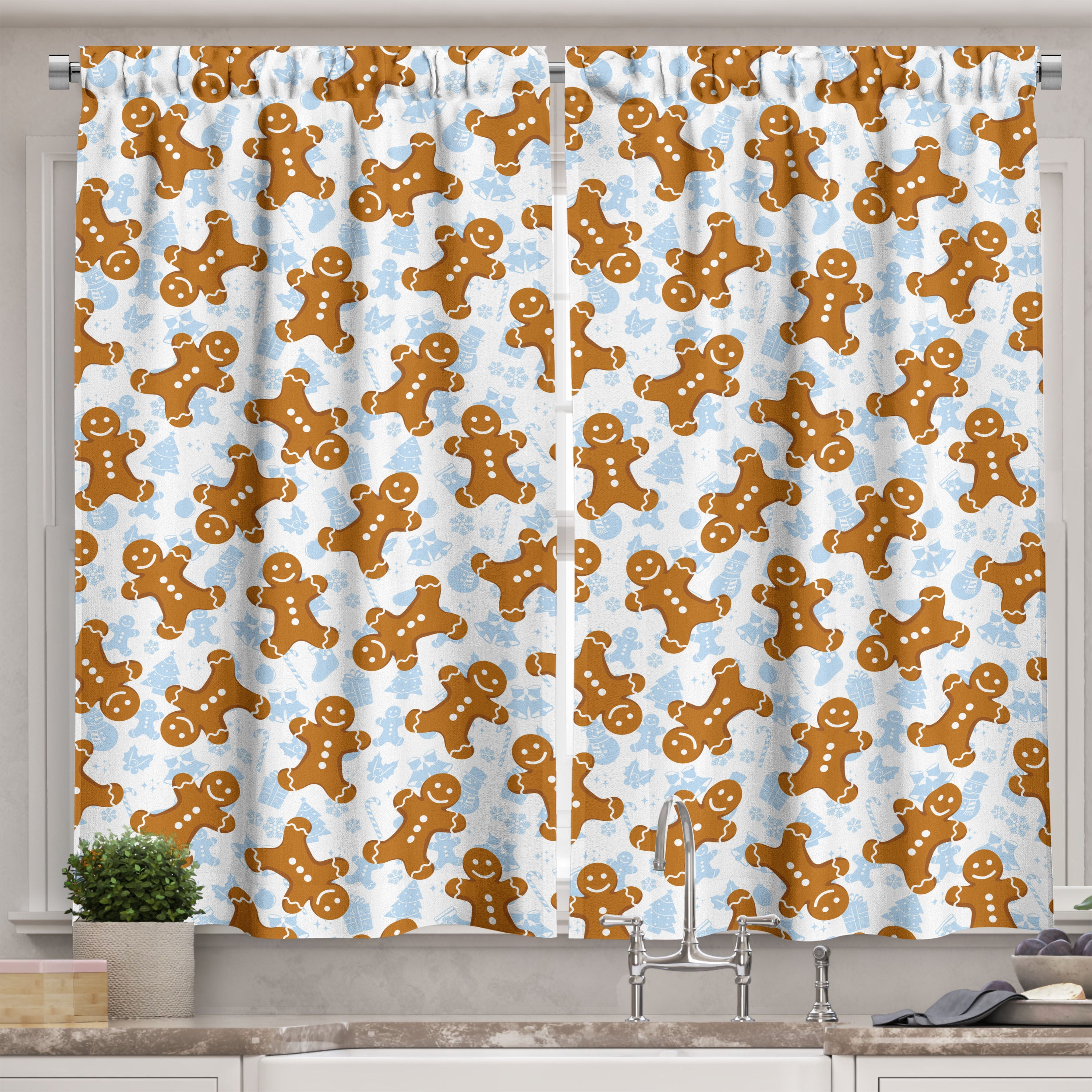 Gingerbread Man Kitchen Curtains, Traditional Christmas Cookie Pattern ...