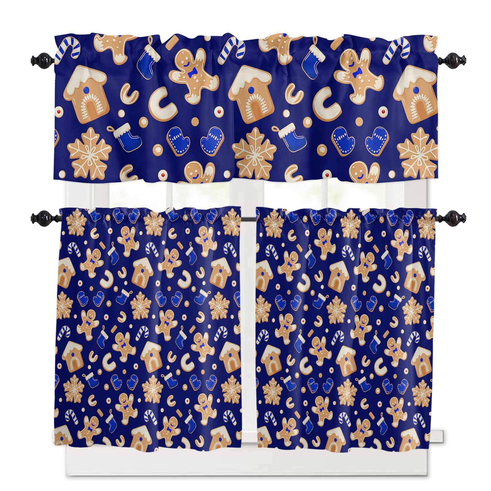 Gingerbread Man Kitchen Curtains and Valances Set, Blue Winter ...