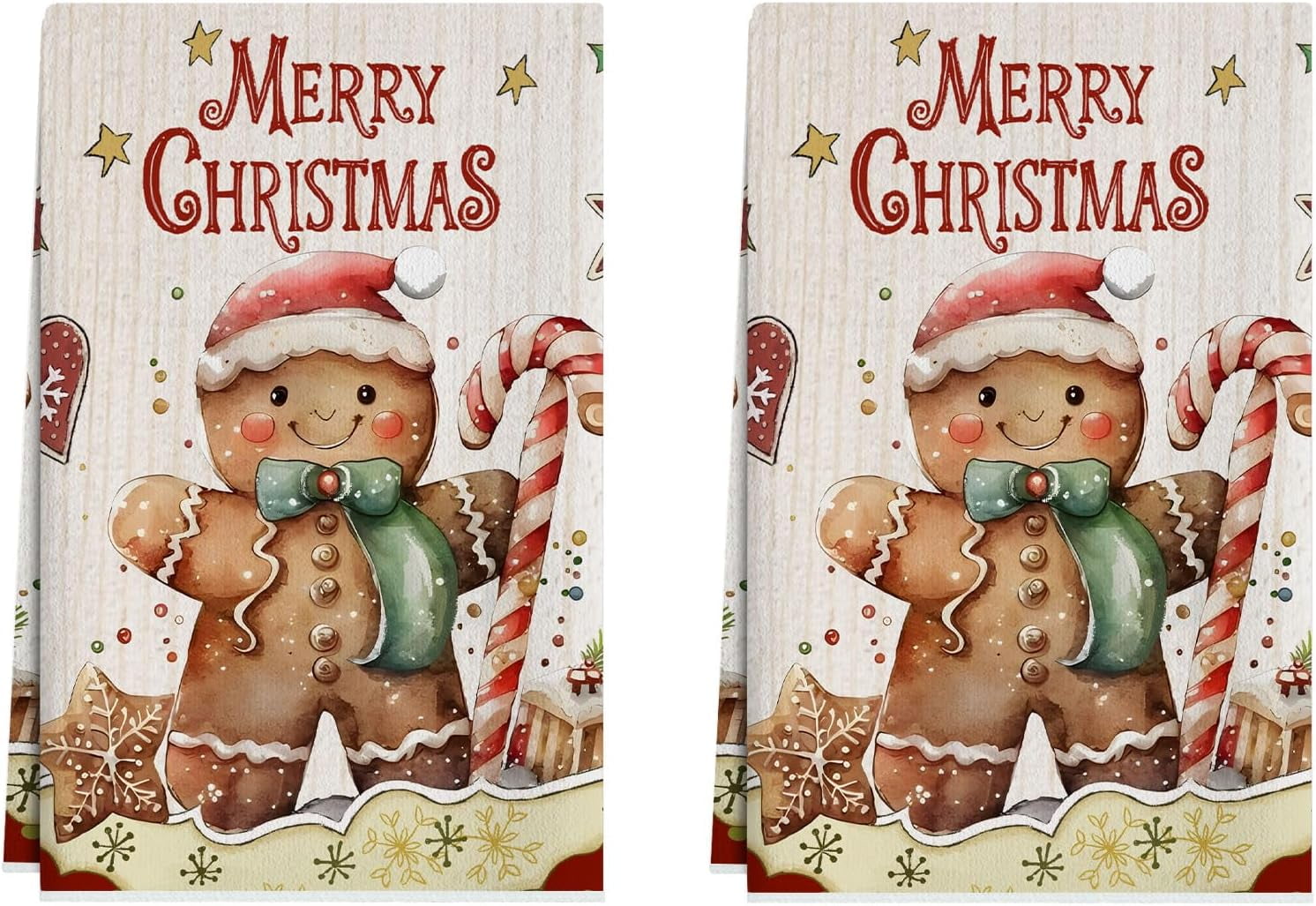 Gingerbread Man Merry Christmas Kitchen Towels Winter Dish Towels 18x26 ...