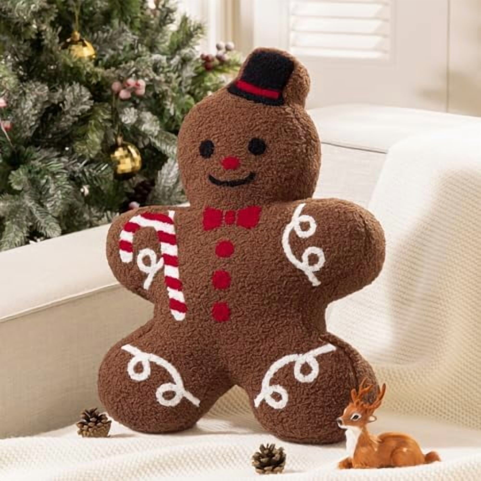 Gingerbread Man Merry Christmas Throw Pillow, Plush Teddy Xmas ...