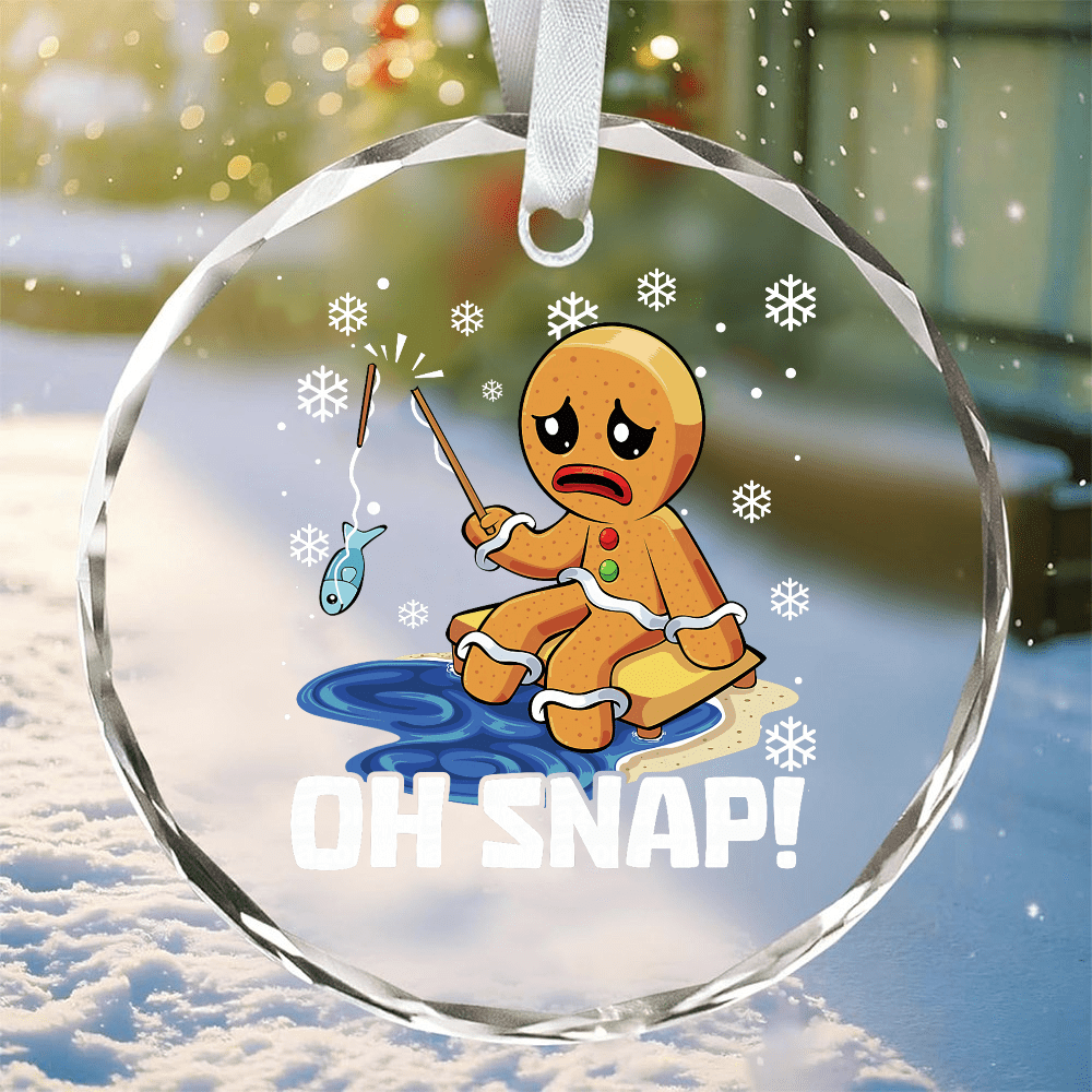 Gingerbread Man Oh Snap Ice Fishing Ornament, Crystal Glass Ornament ...